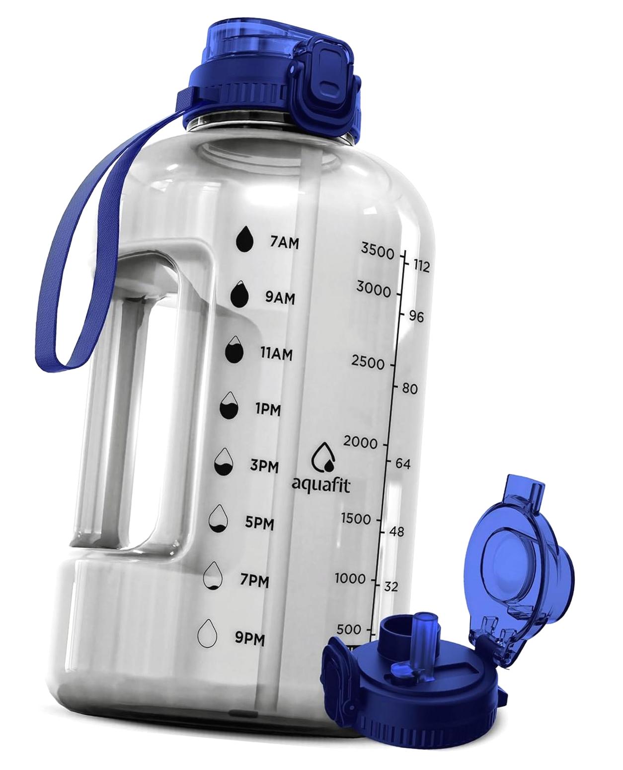 HYKE 1 Gallon Water Bottle With Time Marker - Dual Lid (Straw & Chug ...