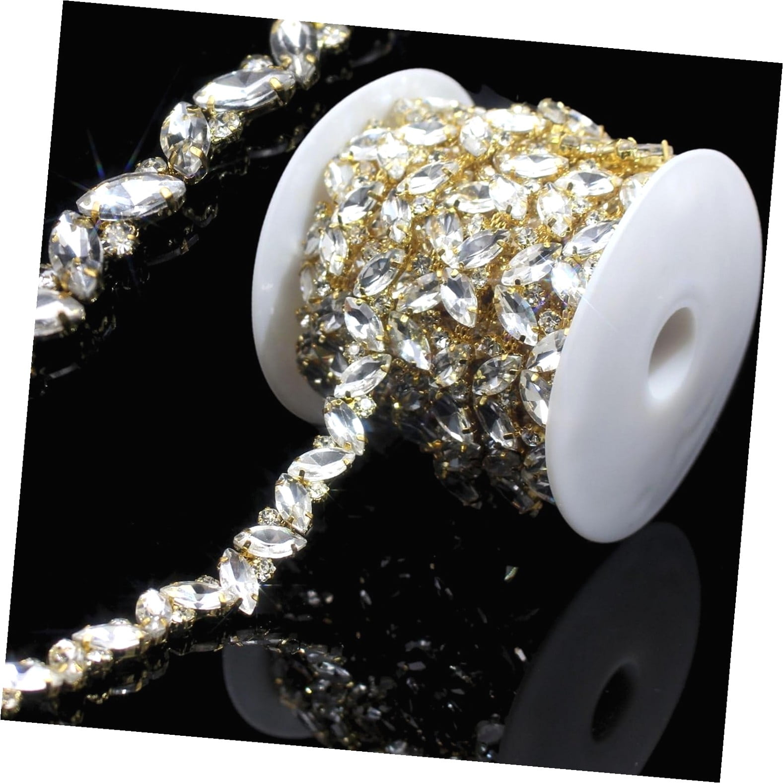 HYKE 1 Yard Rhinestone Chain String Applique Fringe Strips Beads Sewing ...
