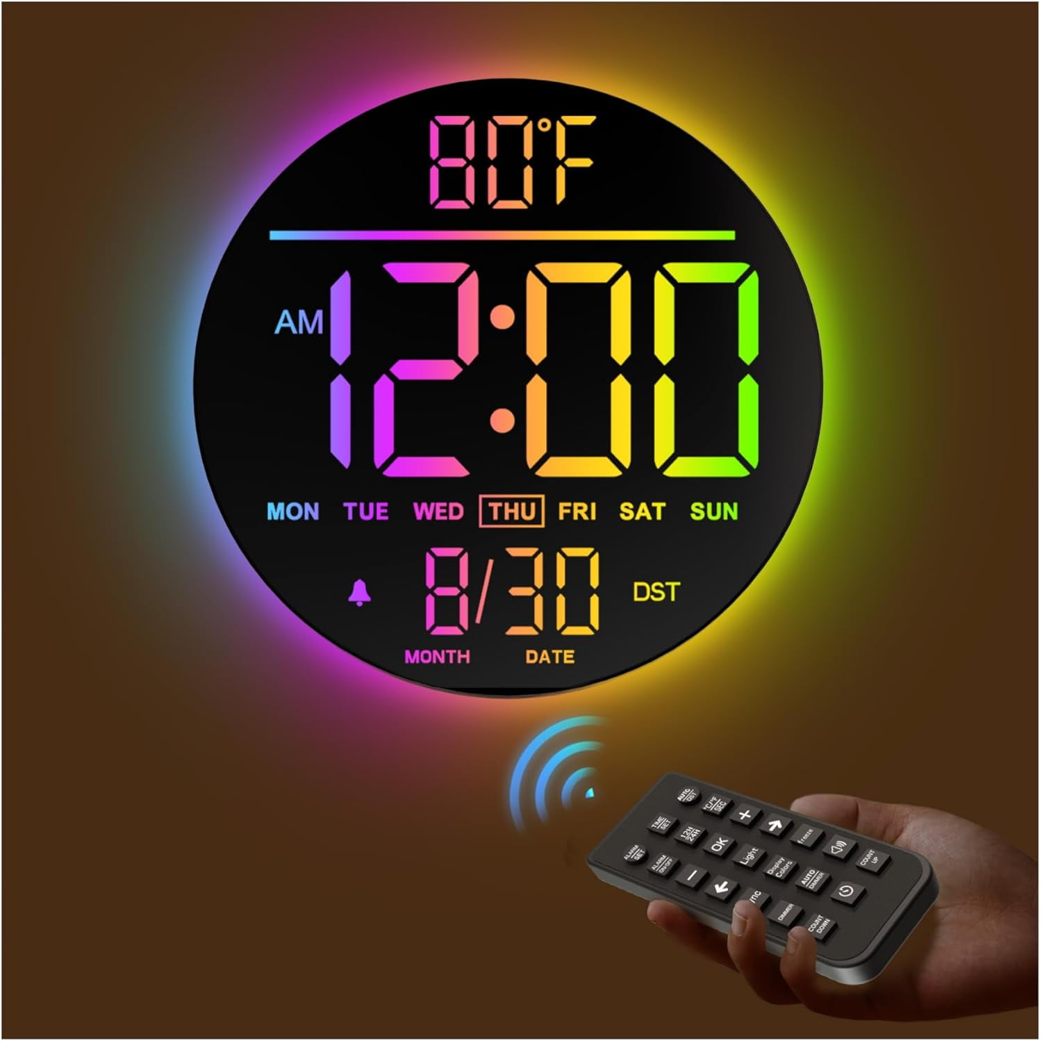 HYKE 10" Large Digital Wall Clock, with Remote Control, Timmer, Dimmer ...