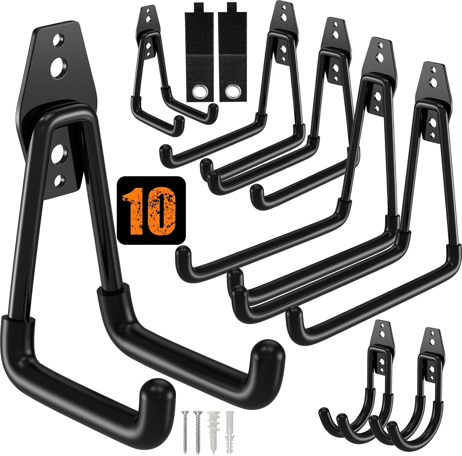 HYKE 10 Pack Garage Hooks Heavy Duty with 2 Extension Cord Straps ...