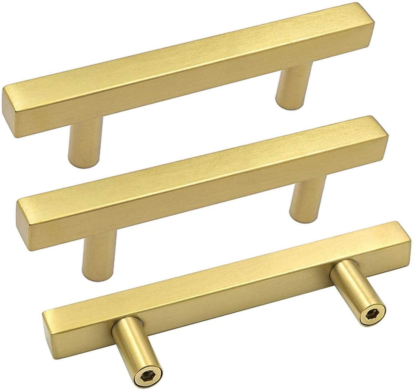 HYKE 10 Pack Gold Cabinet Handles 3 Inch Brushed Brass Drawer Pulls ...