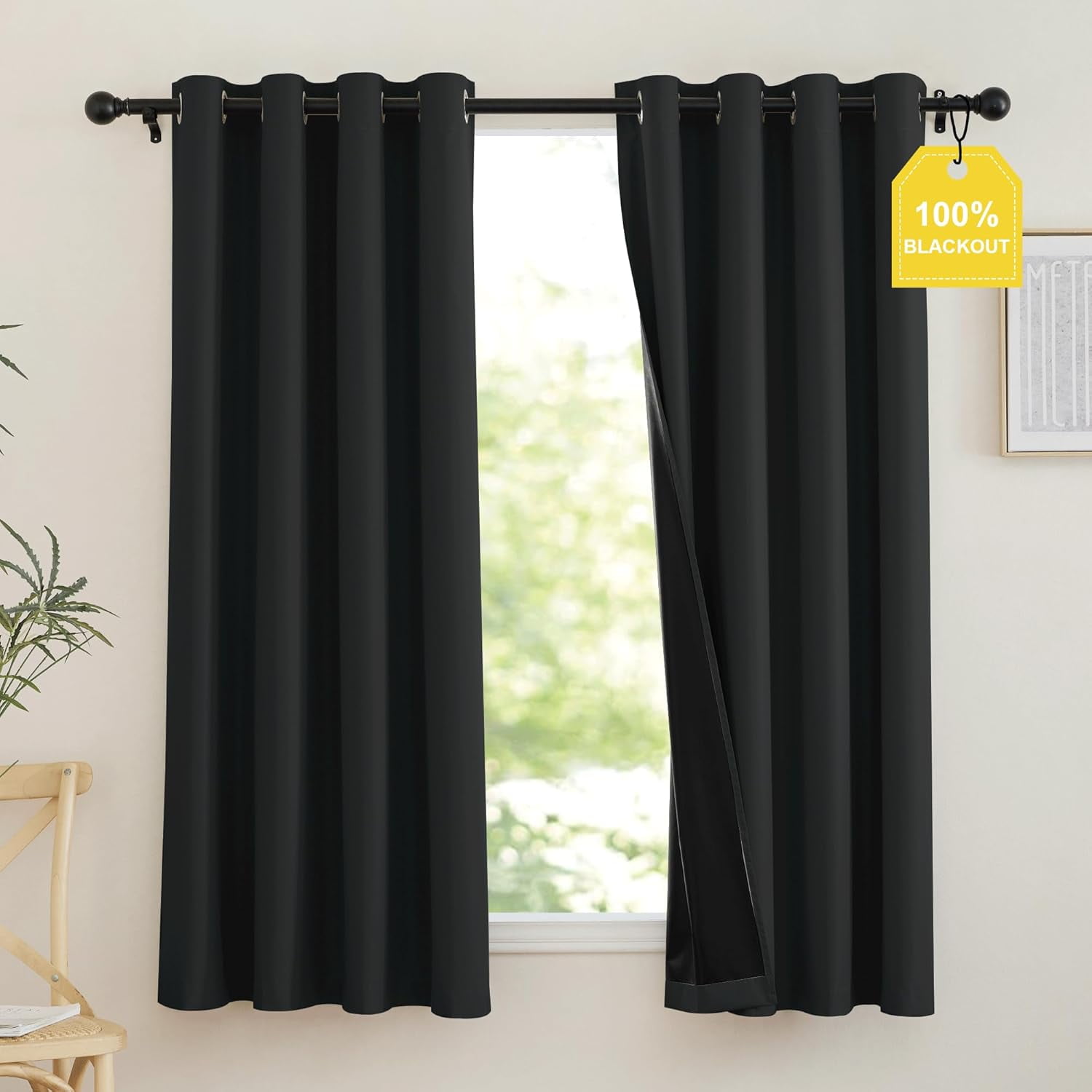 HYKE 100% Blackout Curtains 63 inch Long, Grommet Lightweight Thermal Curtains Portable Window ...