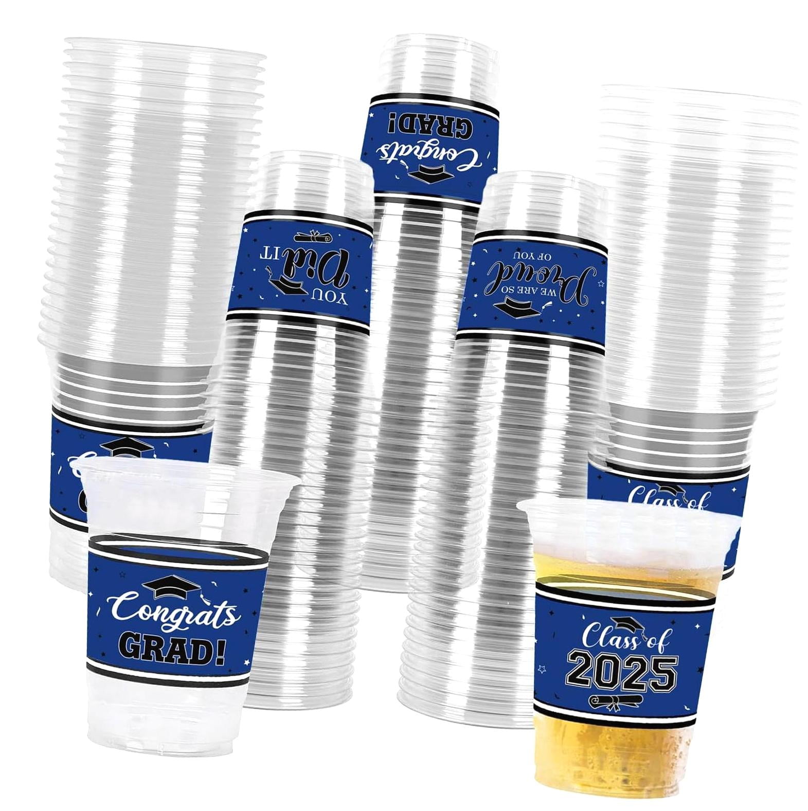HYKE 100 PCS Class of 2025 Graduation Party Plastic Cups 12 oz Blue Grad Cups Decorations ...