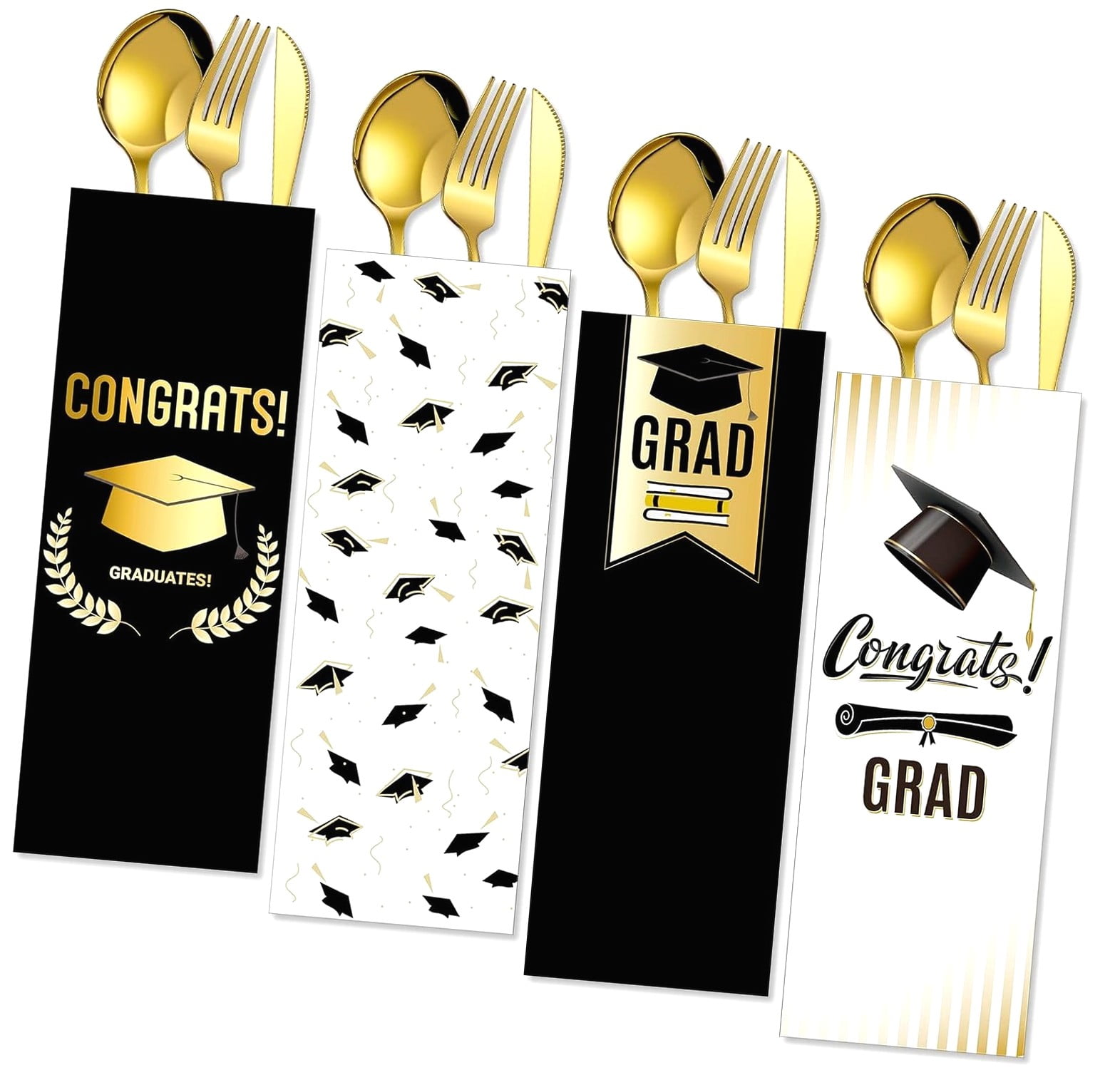 HYKE 100 Pack 2025 Graduation Silverware Bags Paper Utensil Cutlery Holders Sleeves for ...