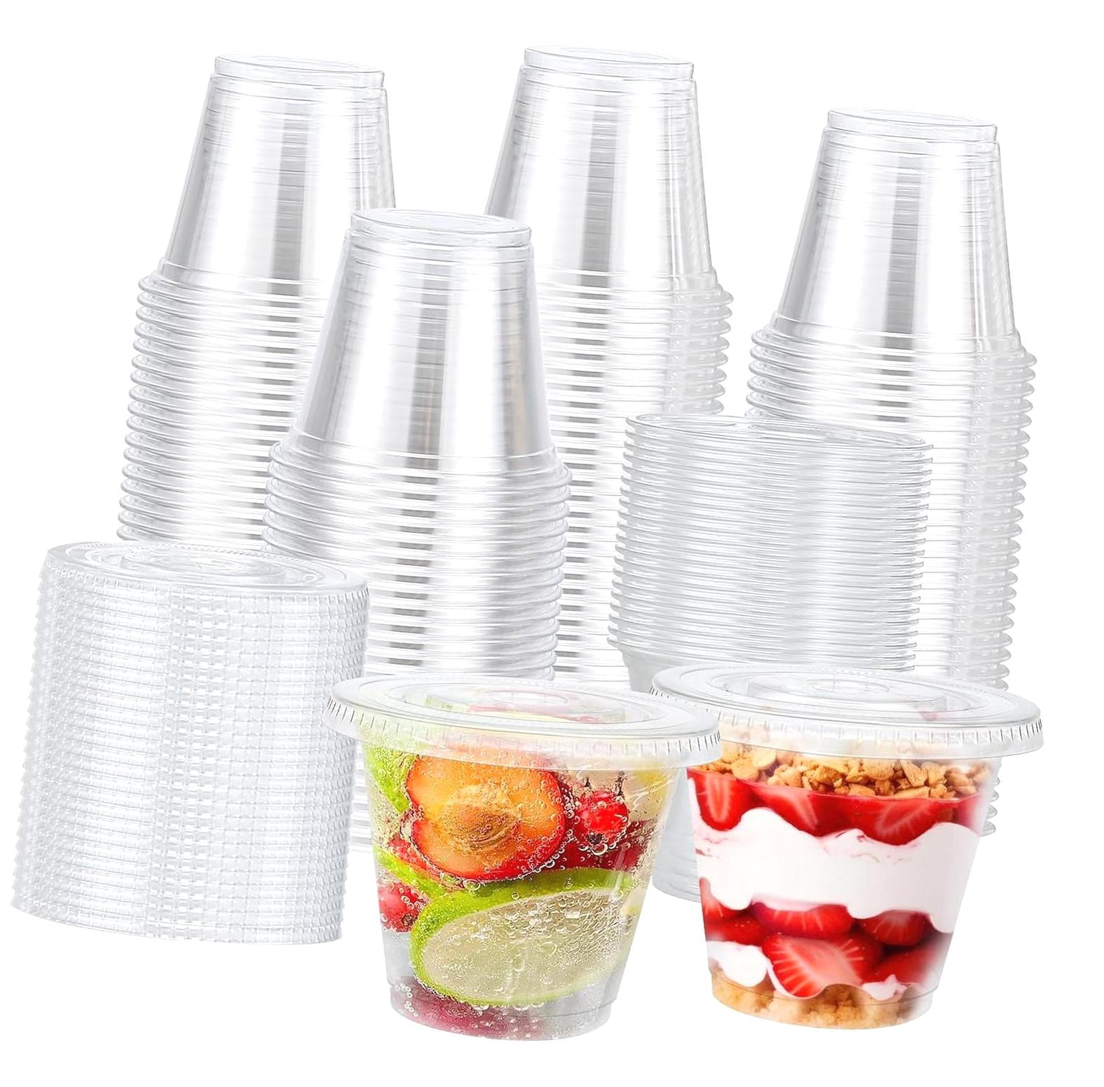 HYKE 100-Pack 9 oz Clear Plastic Cups with Dome Lids for Desserts, Ice ...