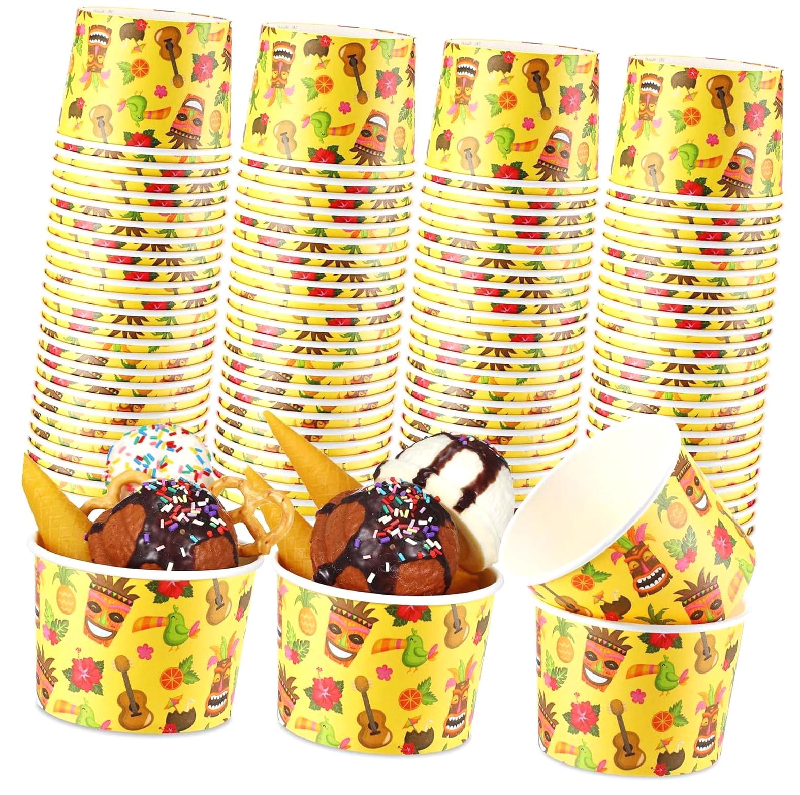HYKE 100 Packs 8 oz Tropical Luau Party Ice Cups Summer Paper Snack Cups for Tropical Luau ...