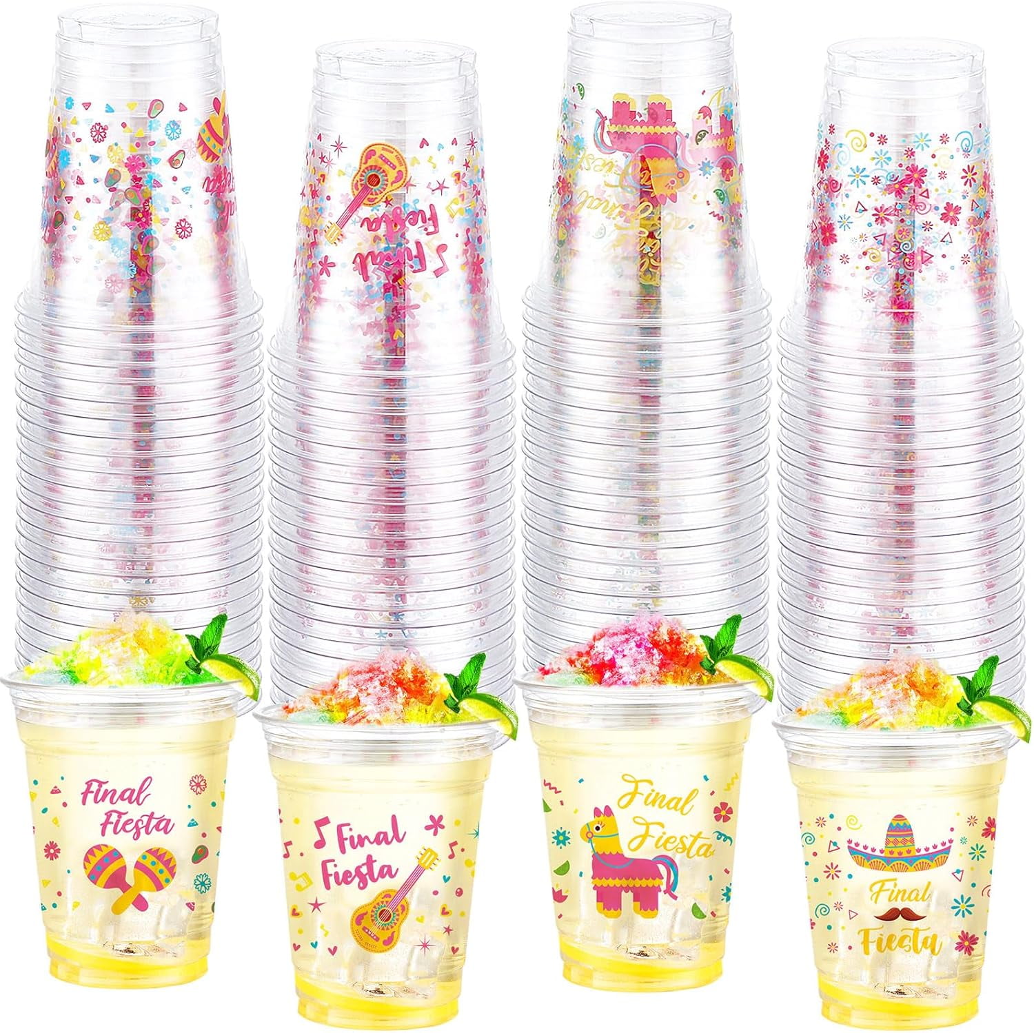 HYKE 100 Pcs 12 oz nal Cups Plastic Mexican Cups Clear Disposable Cups for Cinco De Mayo Favors ...
