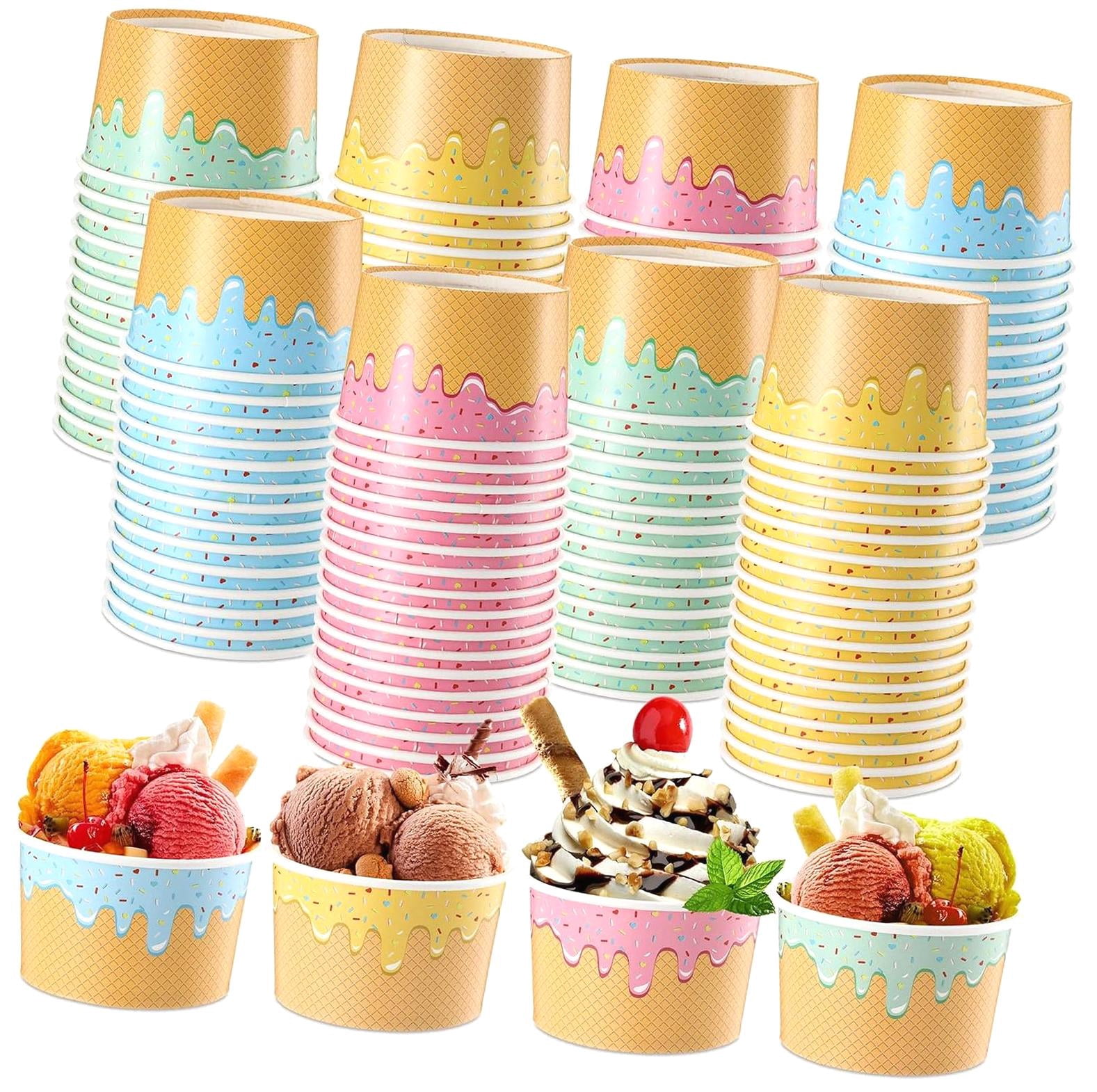 HYKE 100 Pcs Ice Cups Bulk Paper Dessert Bowls for Ice, Sundae, Soup ...