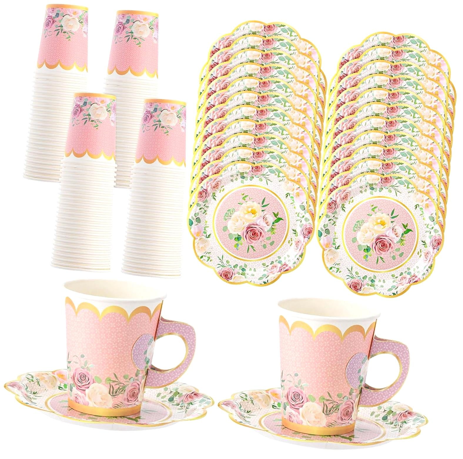 HYKE 100 Pcs Tea Party Decorations Include 50 Pieces 9 oz Paper Tea ...