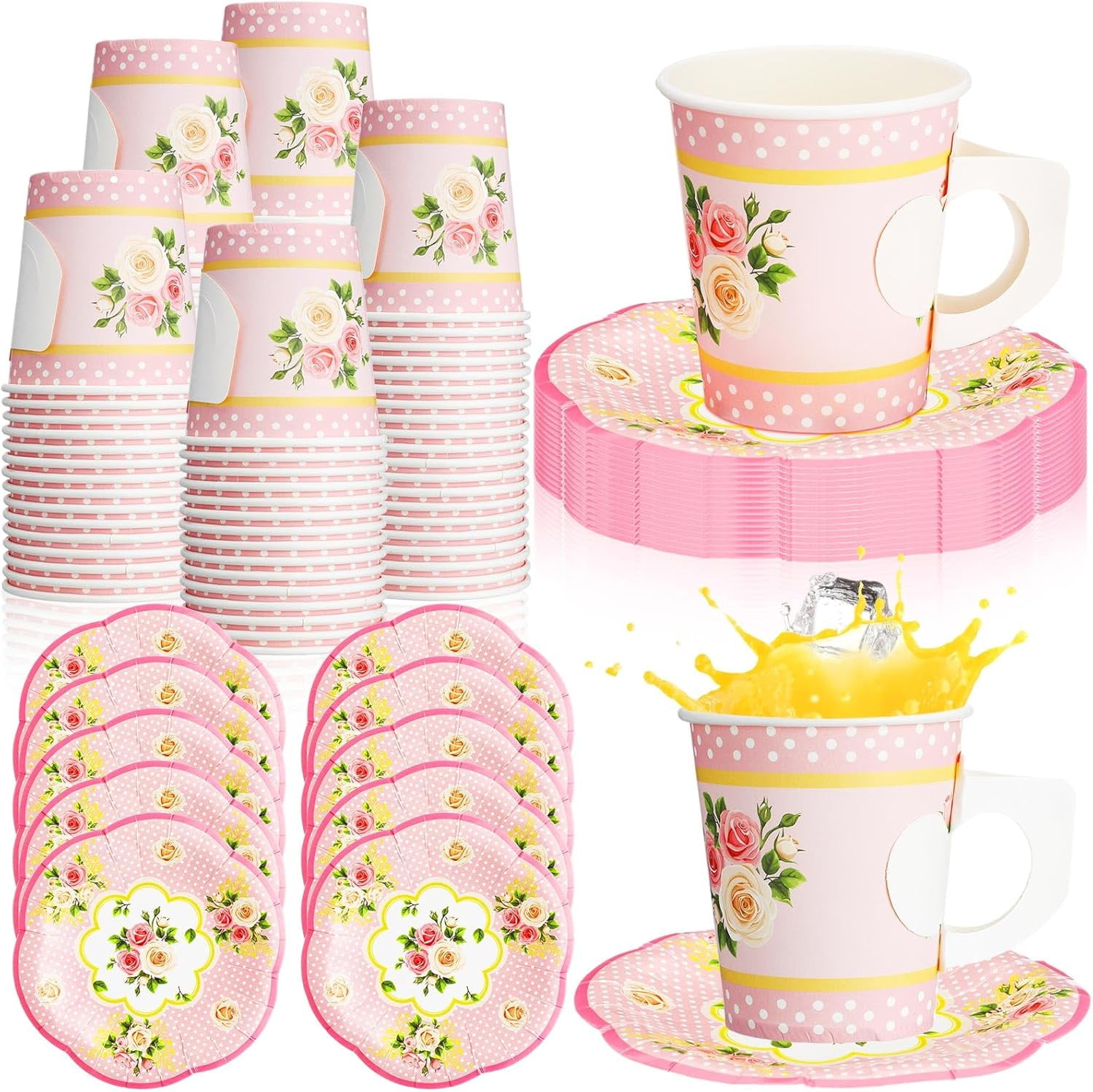 HYKE 100 Pcs Tea Party Decorations Includes 50 7 oz Paper Tea Cups with ...