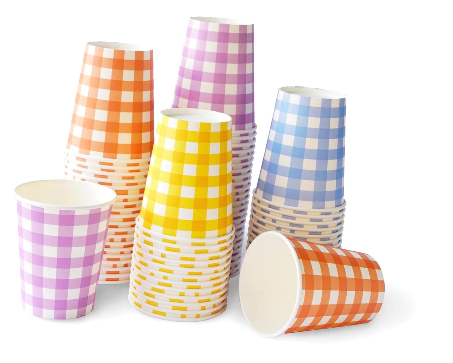 HYKE 100 Pieces 9 oz Gingham Paper Drinking Cups, 4 Colors Checkered ...