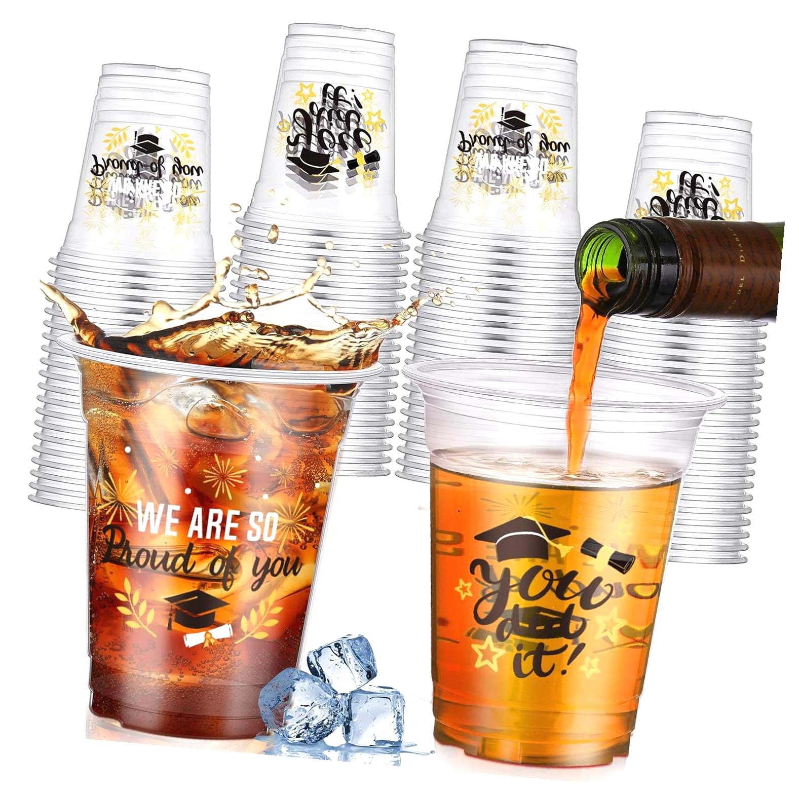 HYKE 100 Pieces Graduation Party Cups 12 oz Clear Grad Cups Graduation ...