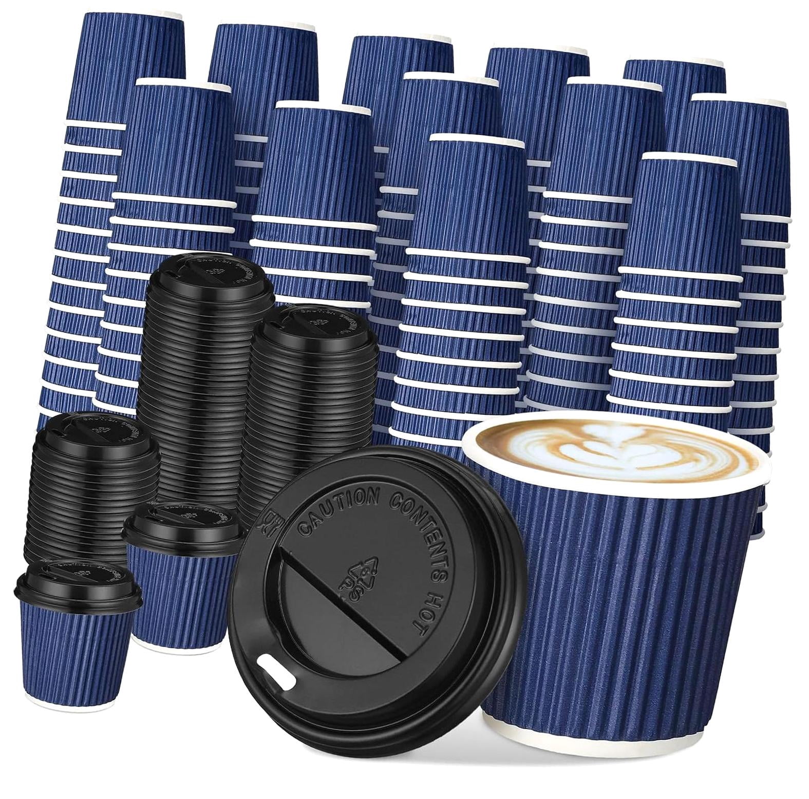 HYKE 100 Set 4oz Espresso Cups with Lids Ripple Corrugated Paper Coffee ...