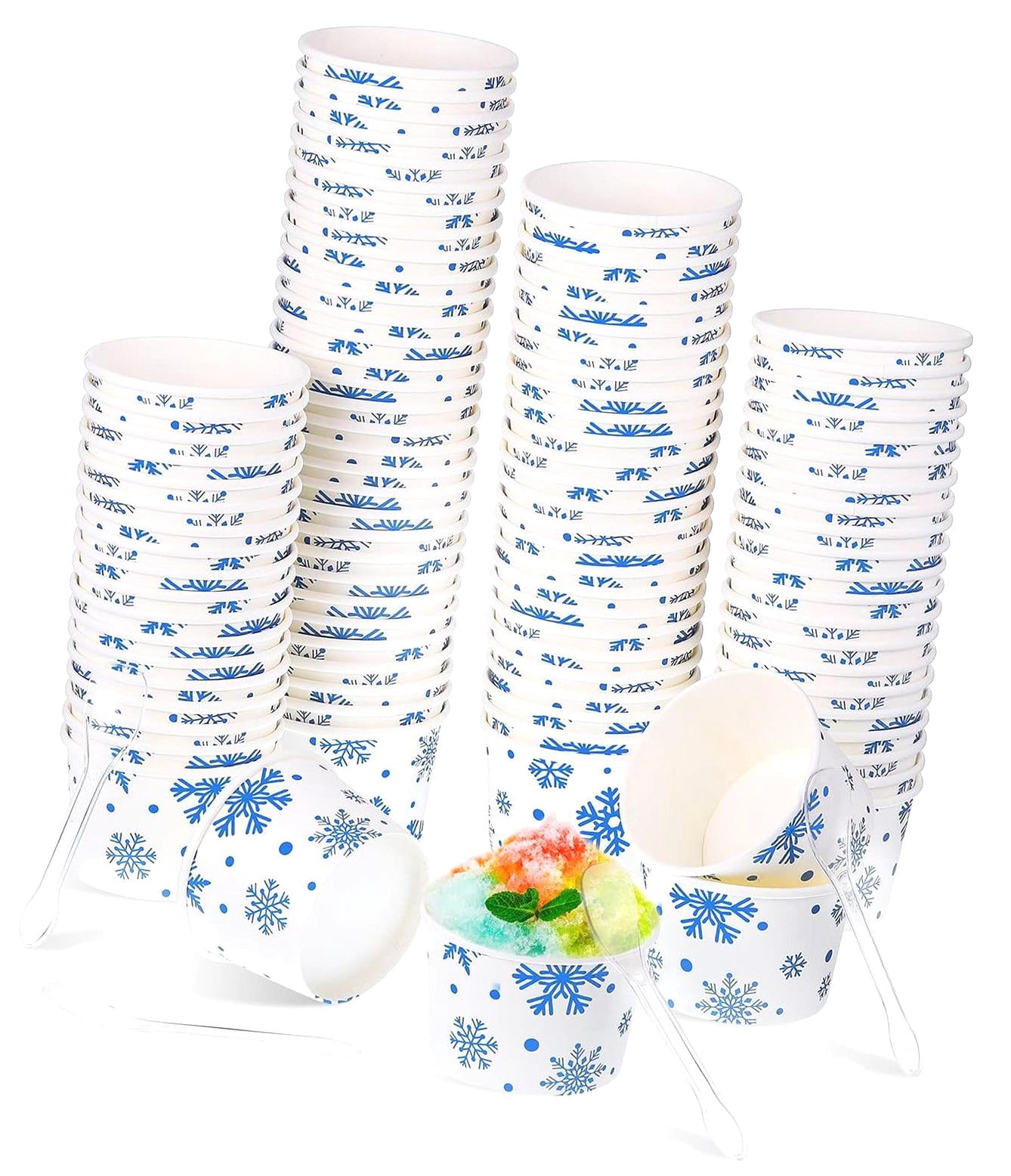 HYKE 100 Set 5.5 Oz Ice Cups with Spoons Paper Sundae Dessert Bowls ...