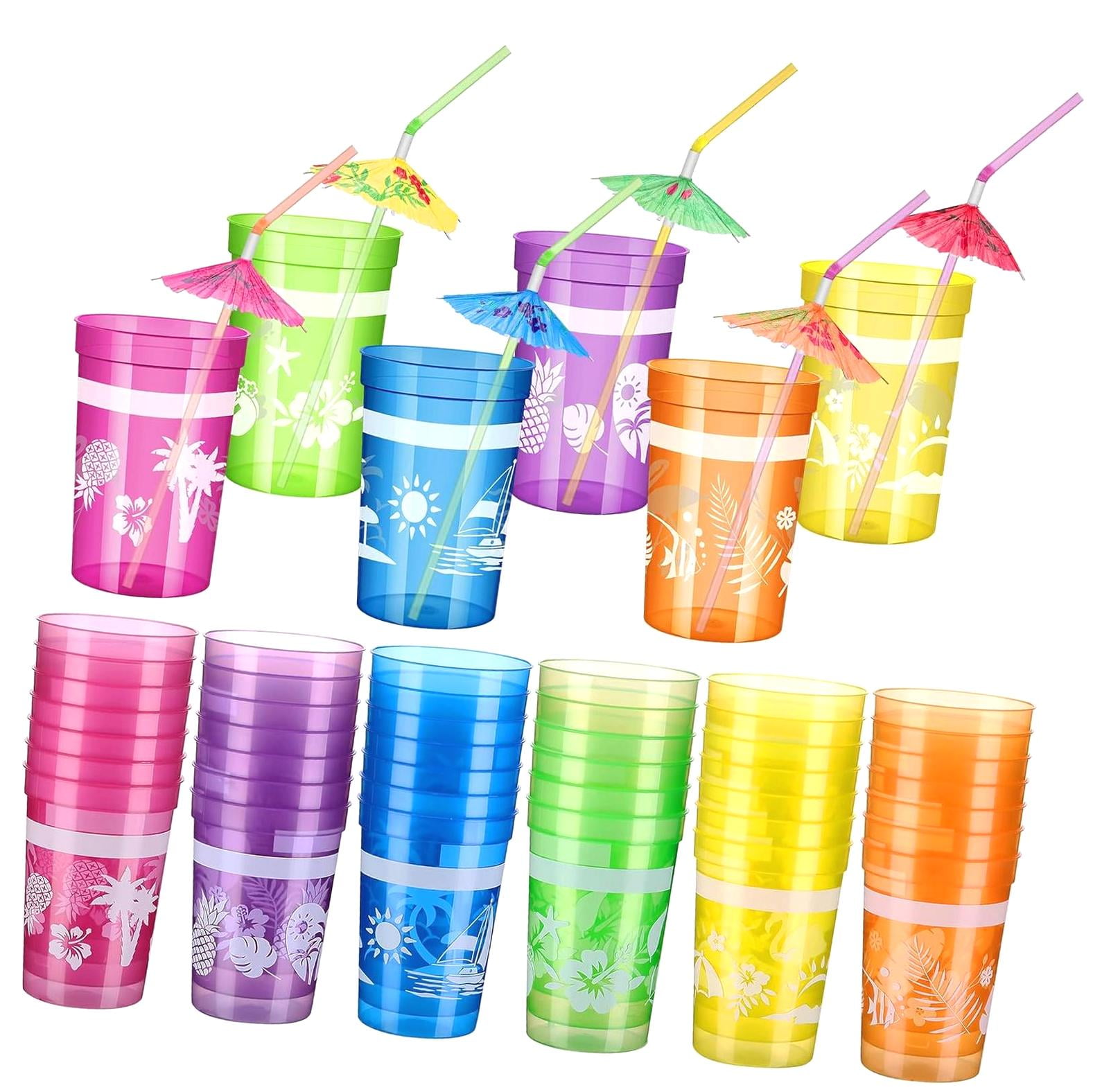 HYKE 100 Sets Hawaiian Luau Themed Party Cups 12 oz Tropical Cups Bulk ...