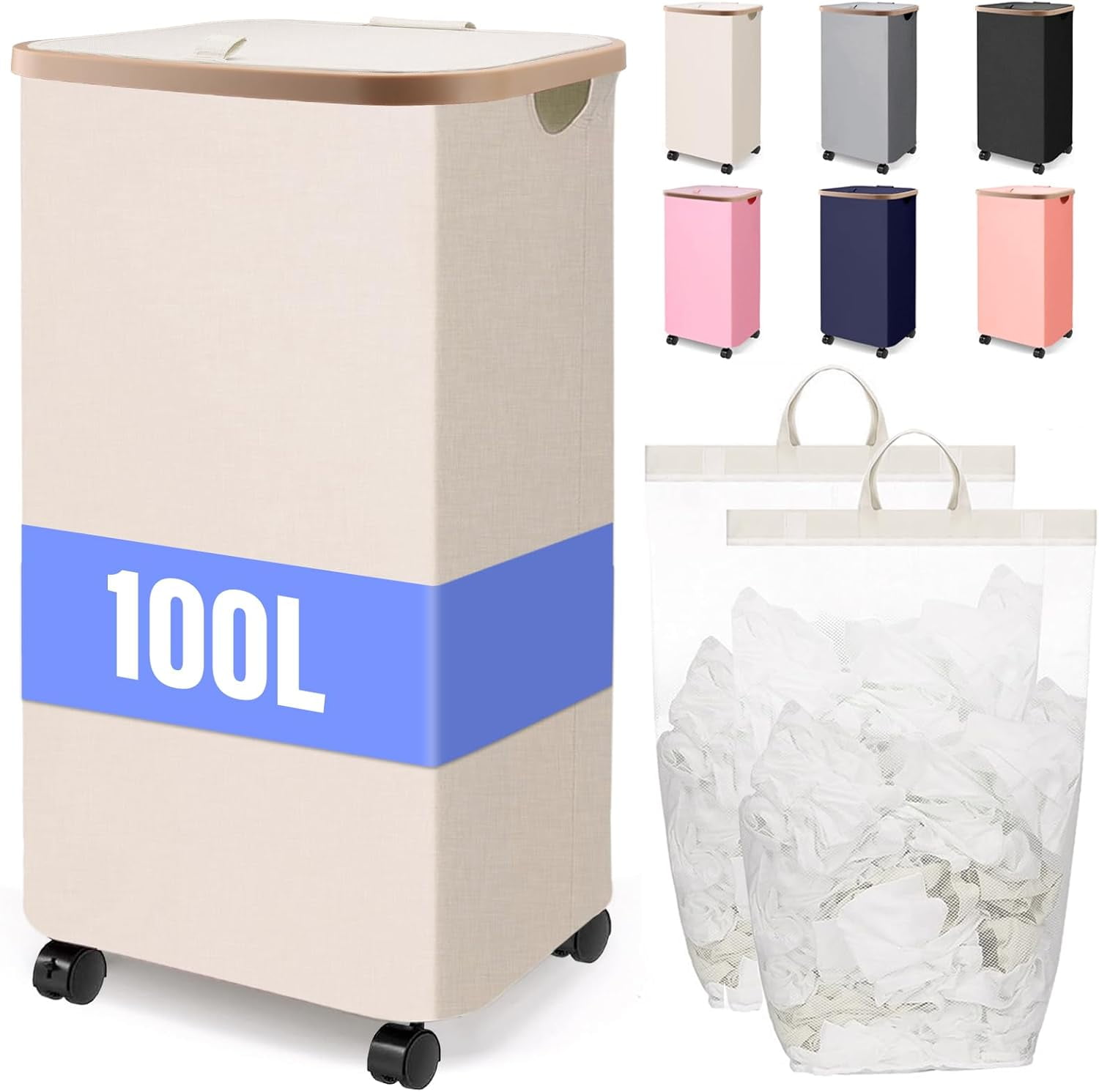 HYKE 100L Movable Storage Basket Laundry Hamper With Wheels,Large ...
