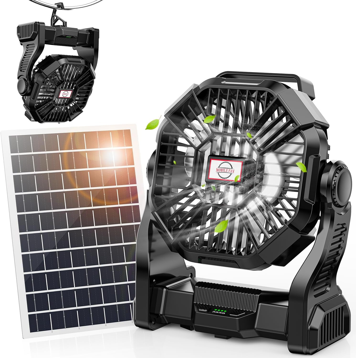 HYKE 10400mAh Solar Fan, Camping Fan with 7W Panel/LED Lantern ...