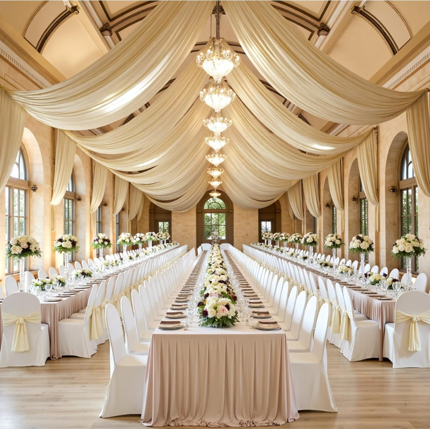 HYKE 10ftx20ft Beige Backdrop Ceiling Drapes,2Panels 20ft Height ...