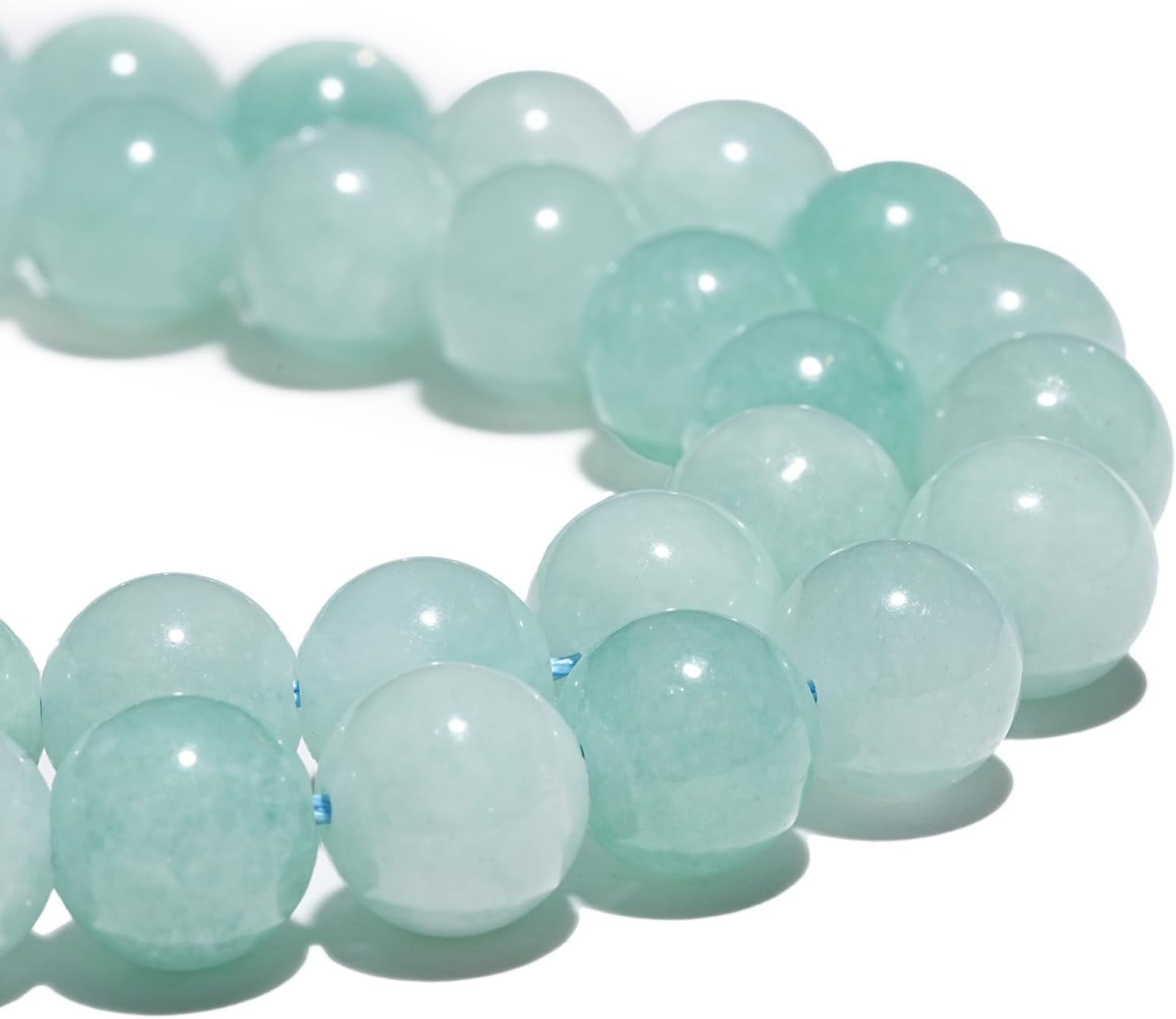 HYKE 10mm Cyan Angelite Gemstone Beads Polished Round Smooth Stone ...