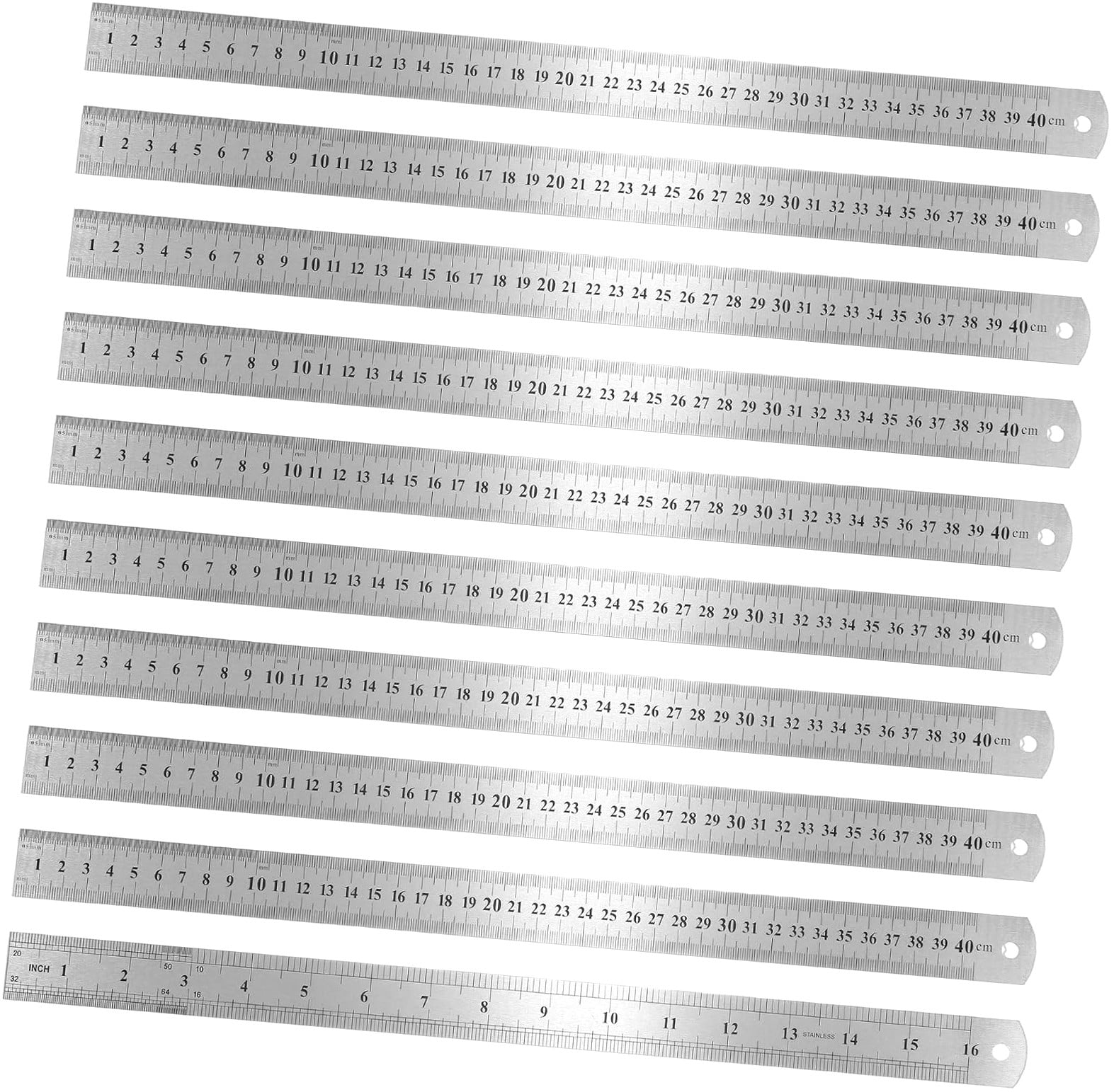 HYKE 10pcs Steel Ruler 40cm (15 Inch) Metric Inch Straight End Ruler ...