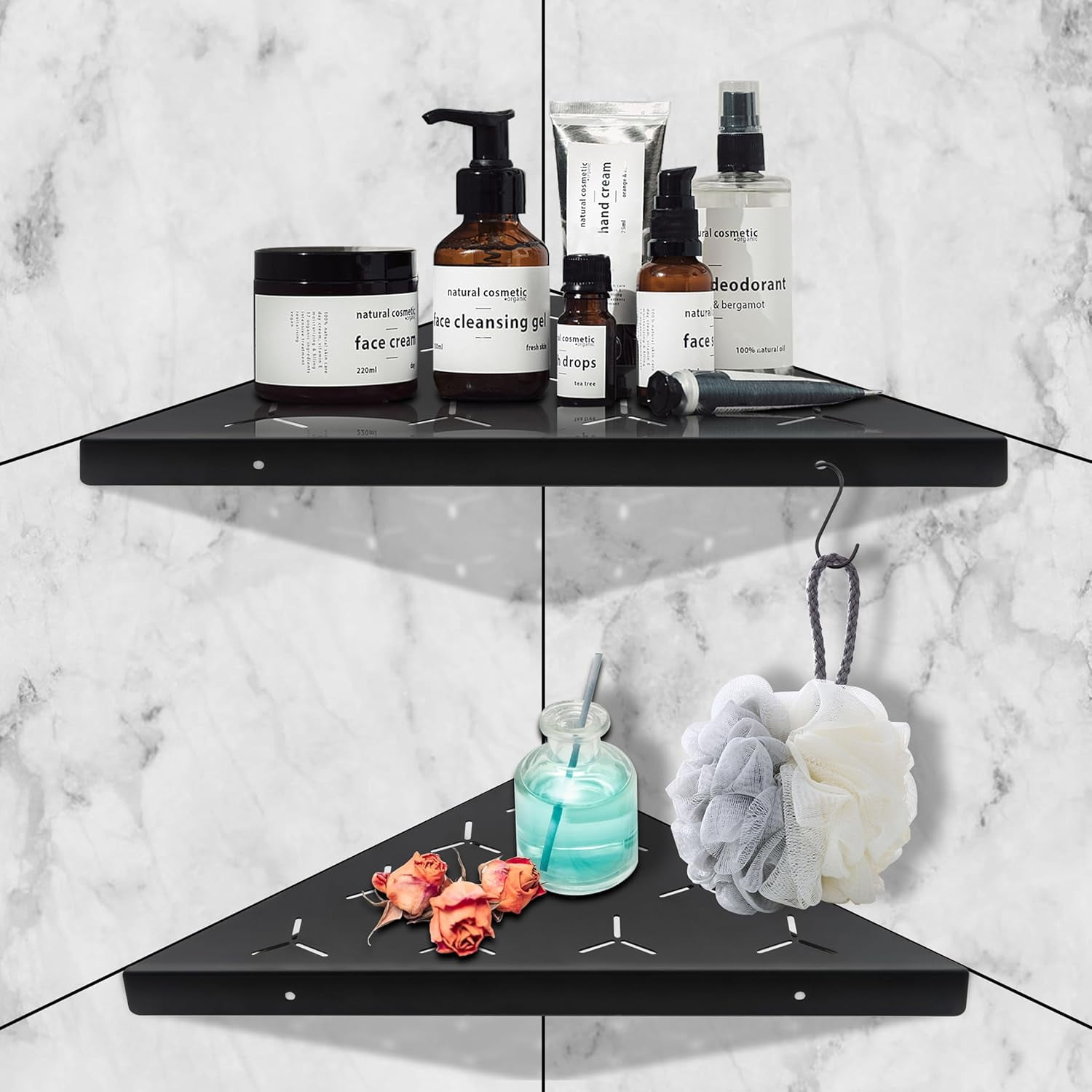 HYKE 11" Corner Bathroom Shelves Recessed Shower Caddy Adhesive, SUS304 ...