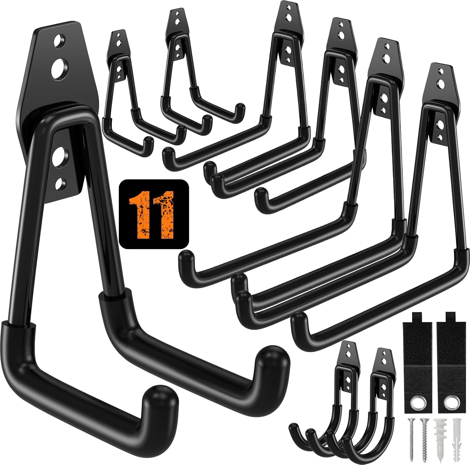 HYKE 11 Pack Garage Hooks Heavy Duty with 2 Extension Cord Straps ...
