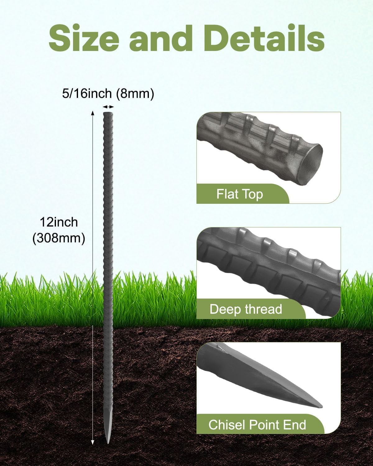 HYKE 12 Inch Rebar Stakes, 20 Pack Straight Metal Garden Stakes with ...