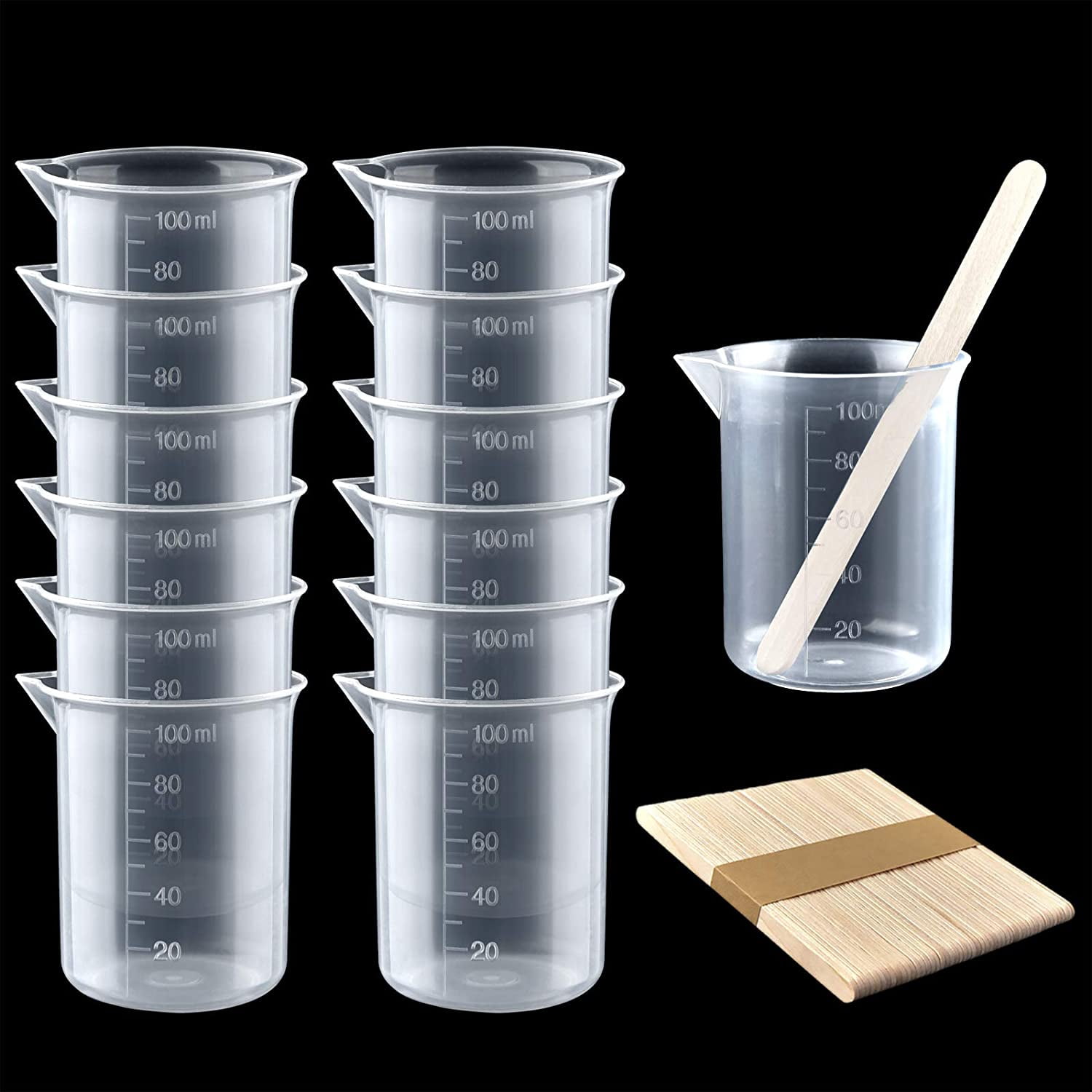 HYKE 12 Pack 100ml/3.4oz Plastic Beakers Epoxy Mixing Cups, Plastic ...