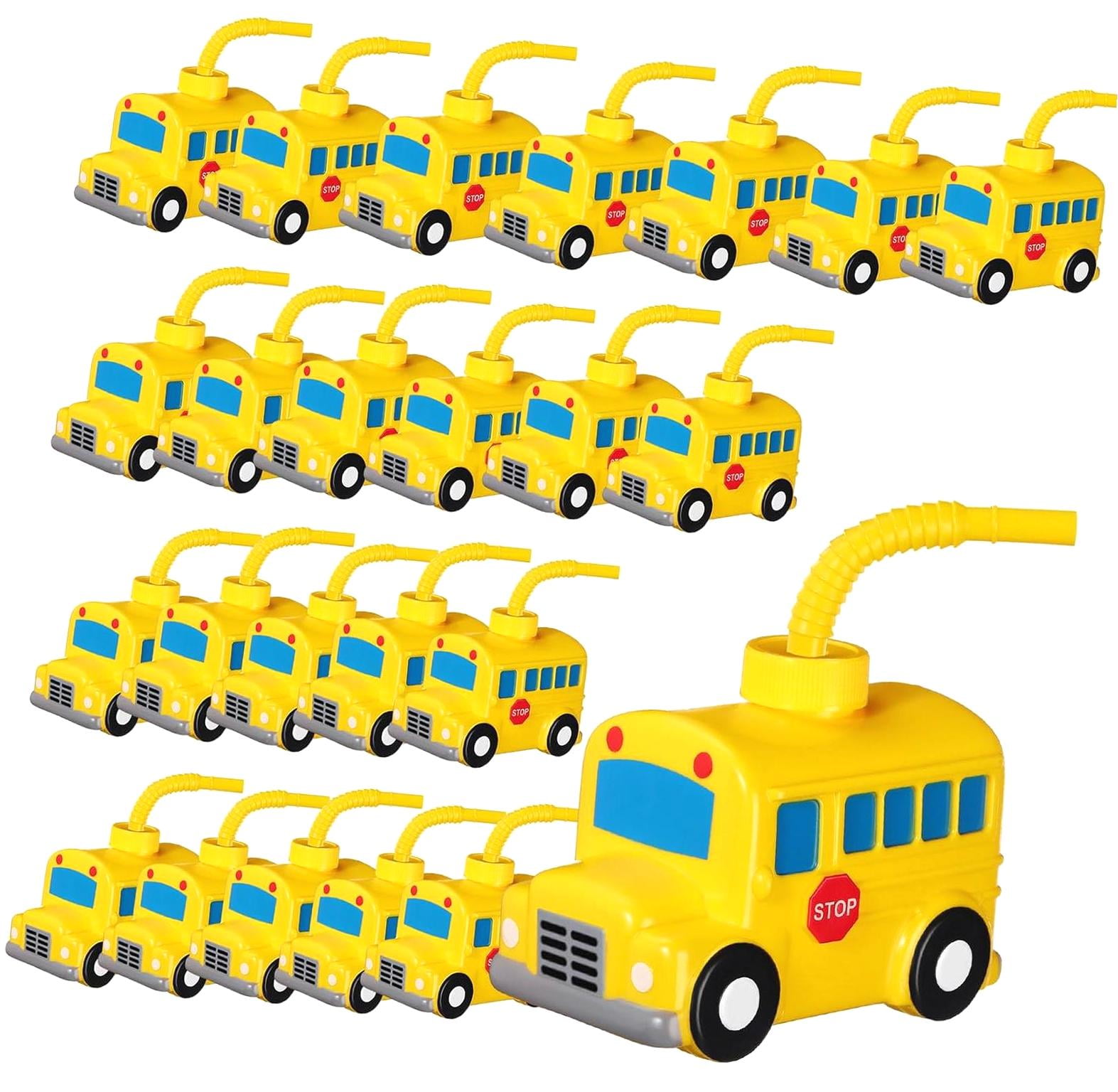 HYKE 12 Pack School Party Favor Kit Bus-Shaped Cups with Straws, Bulk ...
