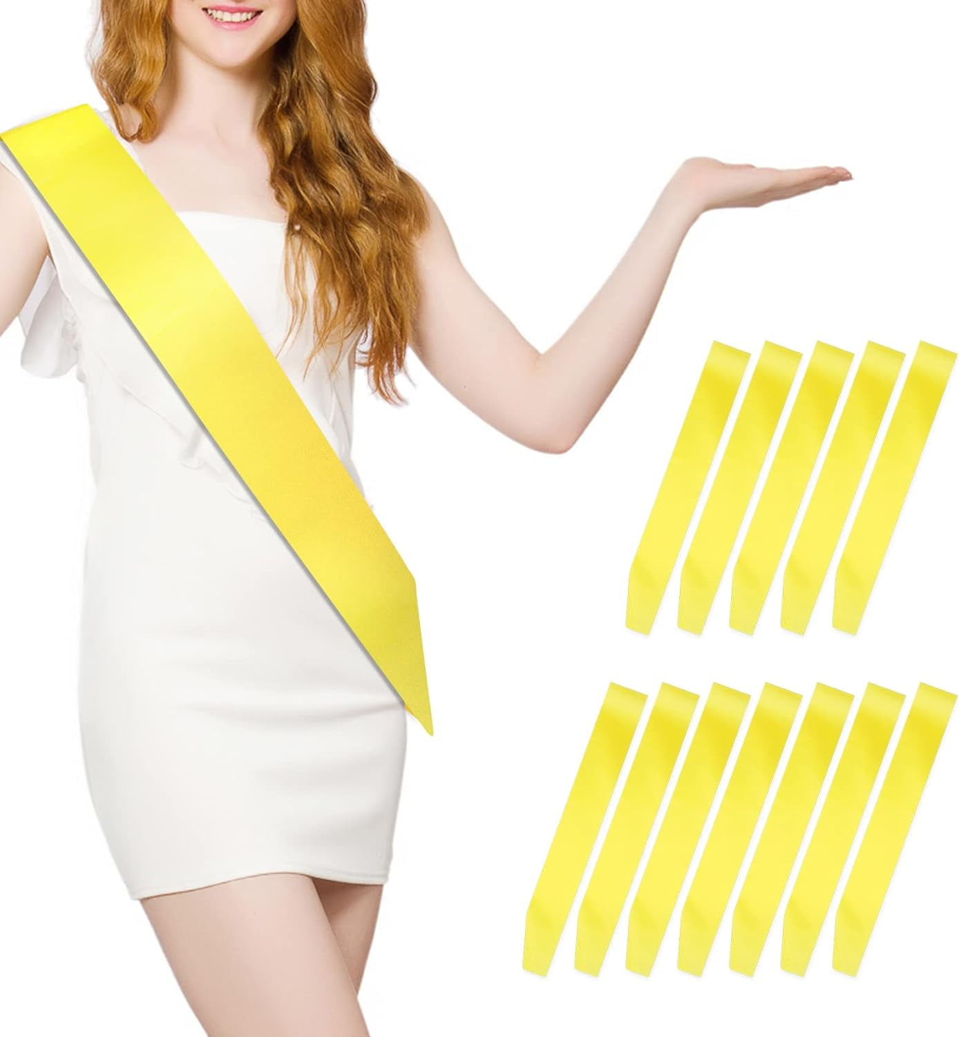 HYKE 12 Pcs Blank Satin Sash Party Decorations Plain Sash Satin Sash Yellow Sash Pageant Sash ...