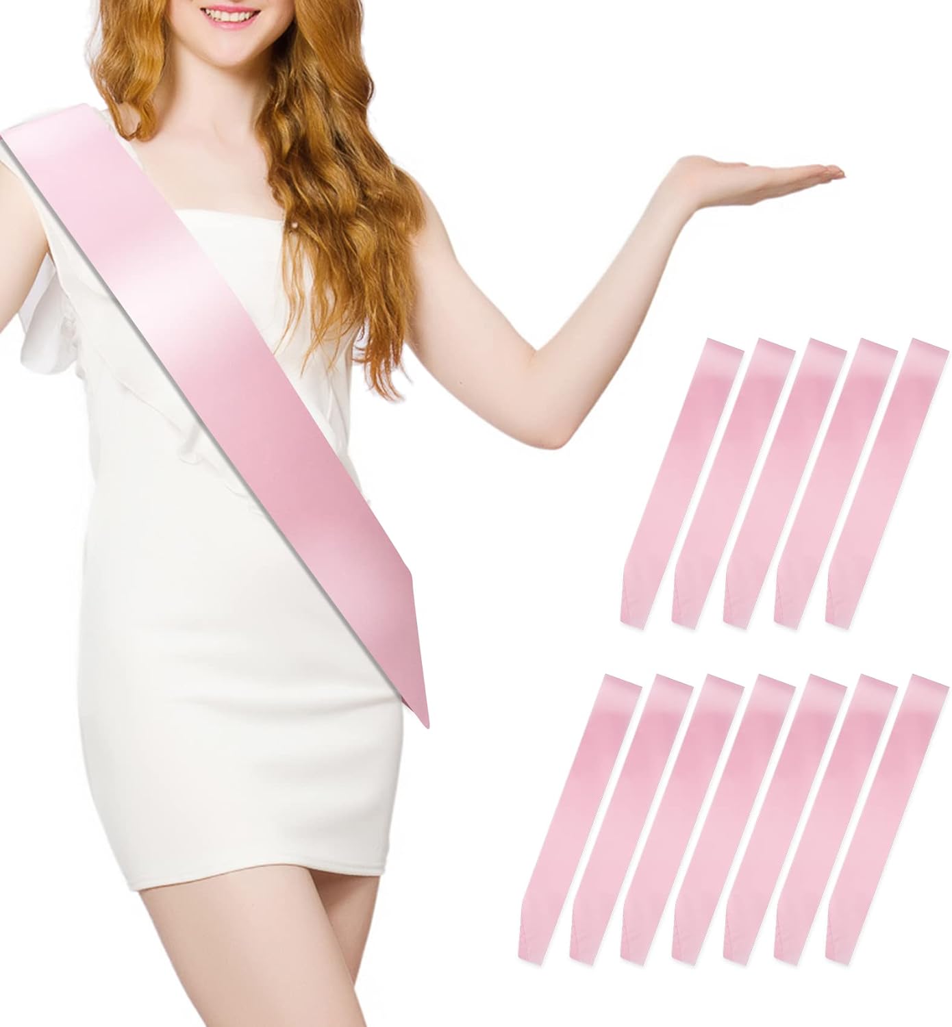 HYKE 12 Pcs Sash Blank Satin Sash Party Supplies Pink Sash Plain Sash ...