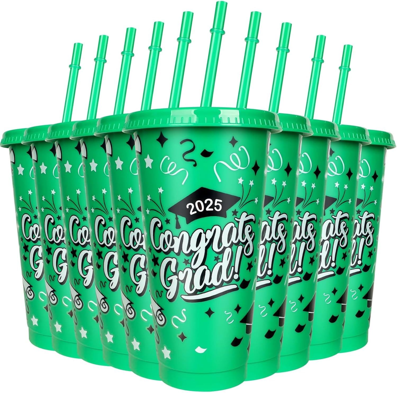 HYKE 12 Pieces 2025 Graduation Plastic Cups with Lids and Straws 24 Oz ...
