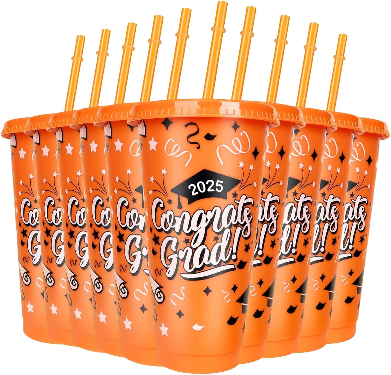 HYKE 12 Pieces 2025 Graduation Plastic Cups with Lids and Straws 24 Oz ...