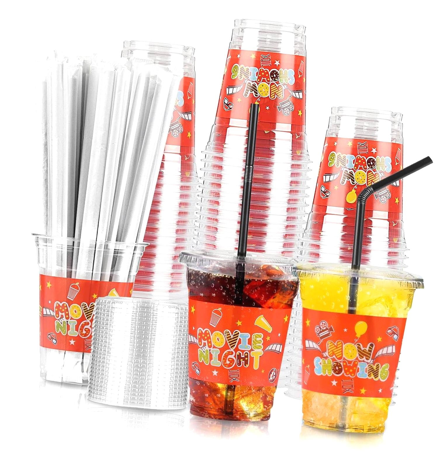HYKE 12 oz Movie Night Cups with Lids and Straws, Plastic Party Favor ...