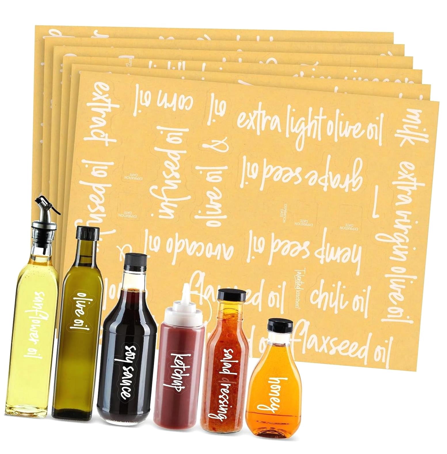 HYKE 132 White Script Oil and Vinegar Labels for Bottles, Clear ...
