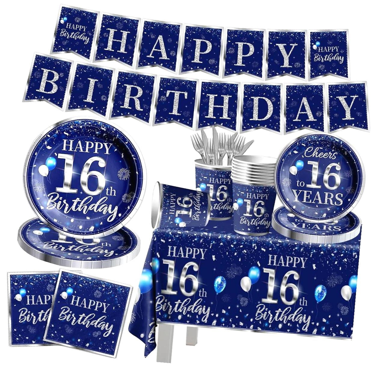HYKE 142 Pcs 40th Birthday Tableware Set Decorations Sliver and Blue ...