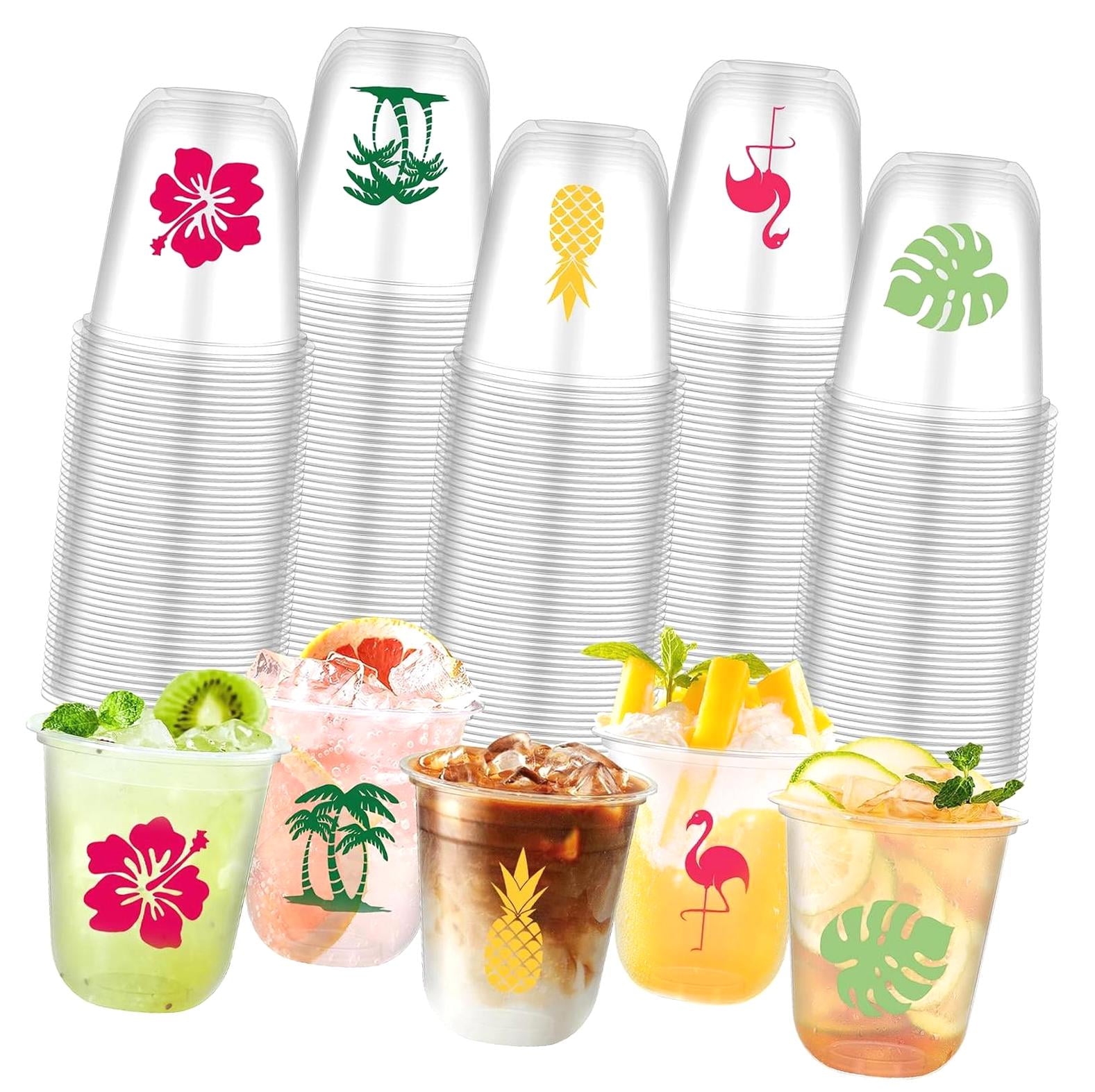 HYKE 150 Pcs 12 oz Tropical Themed Plastic Cups, Featuring Hawaiian ...