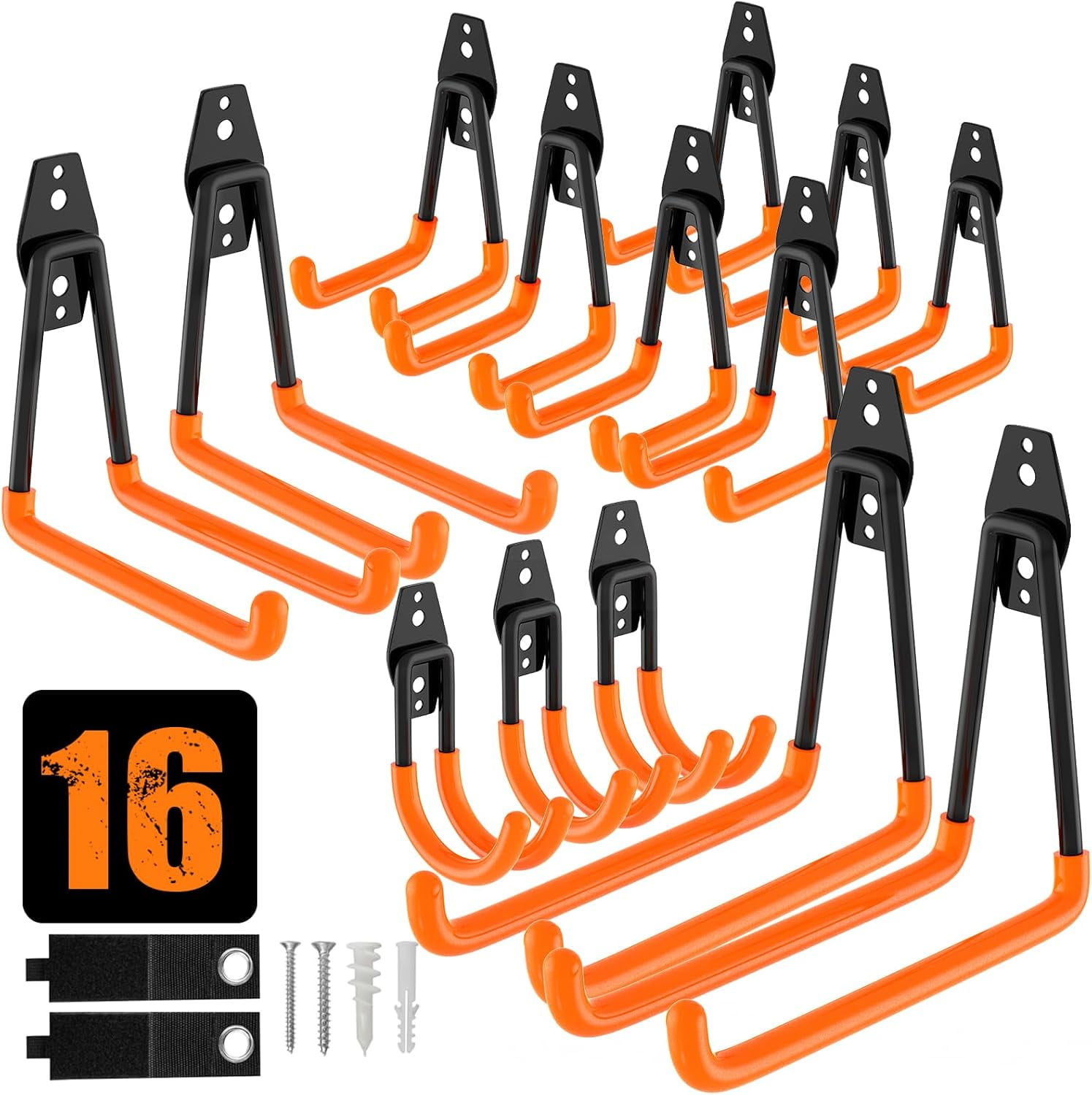 HYKE 16 Pack Garage Hooks Heavy Duty with 2 Extension Cord Straps ...