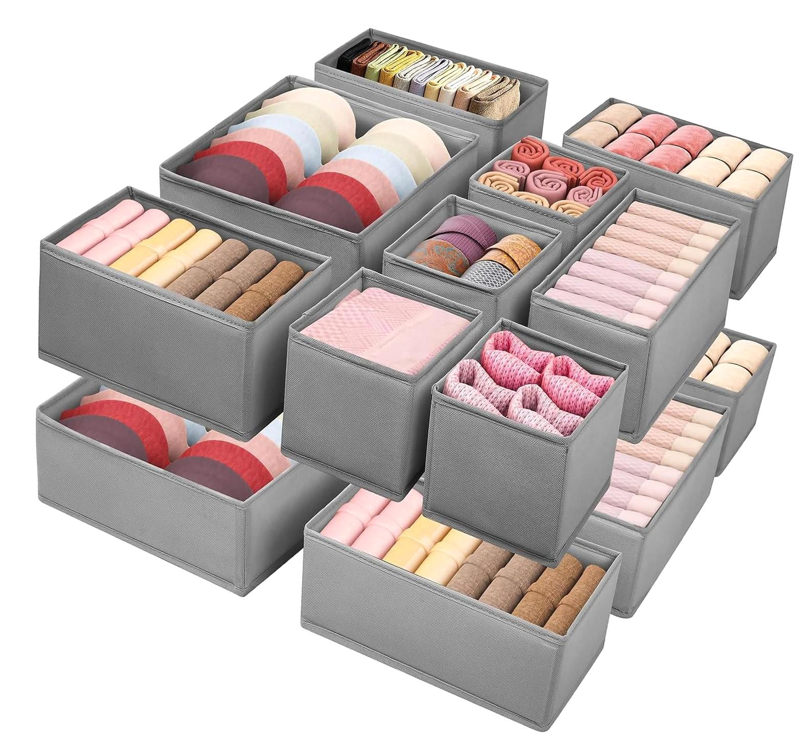 HYKE 16-Piece Drawer Clothing Organizer Set, Grey, Three Sizes, Fabric ...