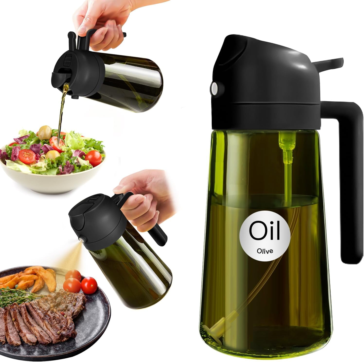 HYKE 16oz/470ml Light-Bloc D Oil Sprayer for Coo, 2 in 1 Olive Oil Dispenser Bottle for Kitchen ...