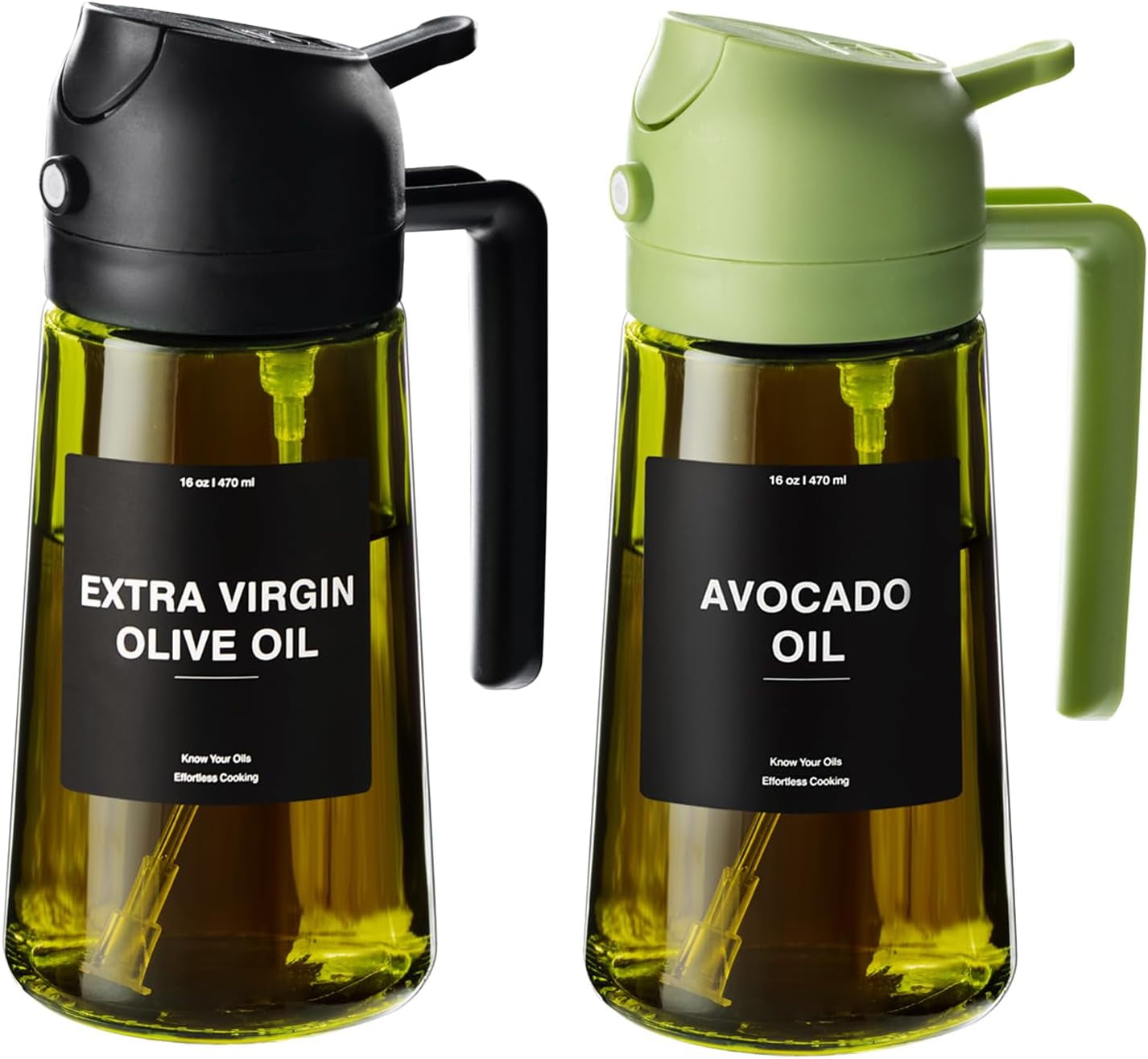 HYKE - 16oz/470ml Olive Oil Dispenser for Kitchen with Stickers - 2 in 1 Olive Oil Sprayer for ...