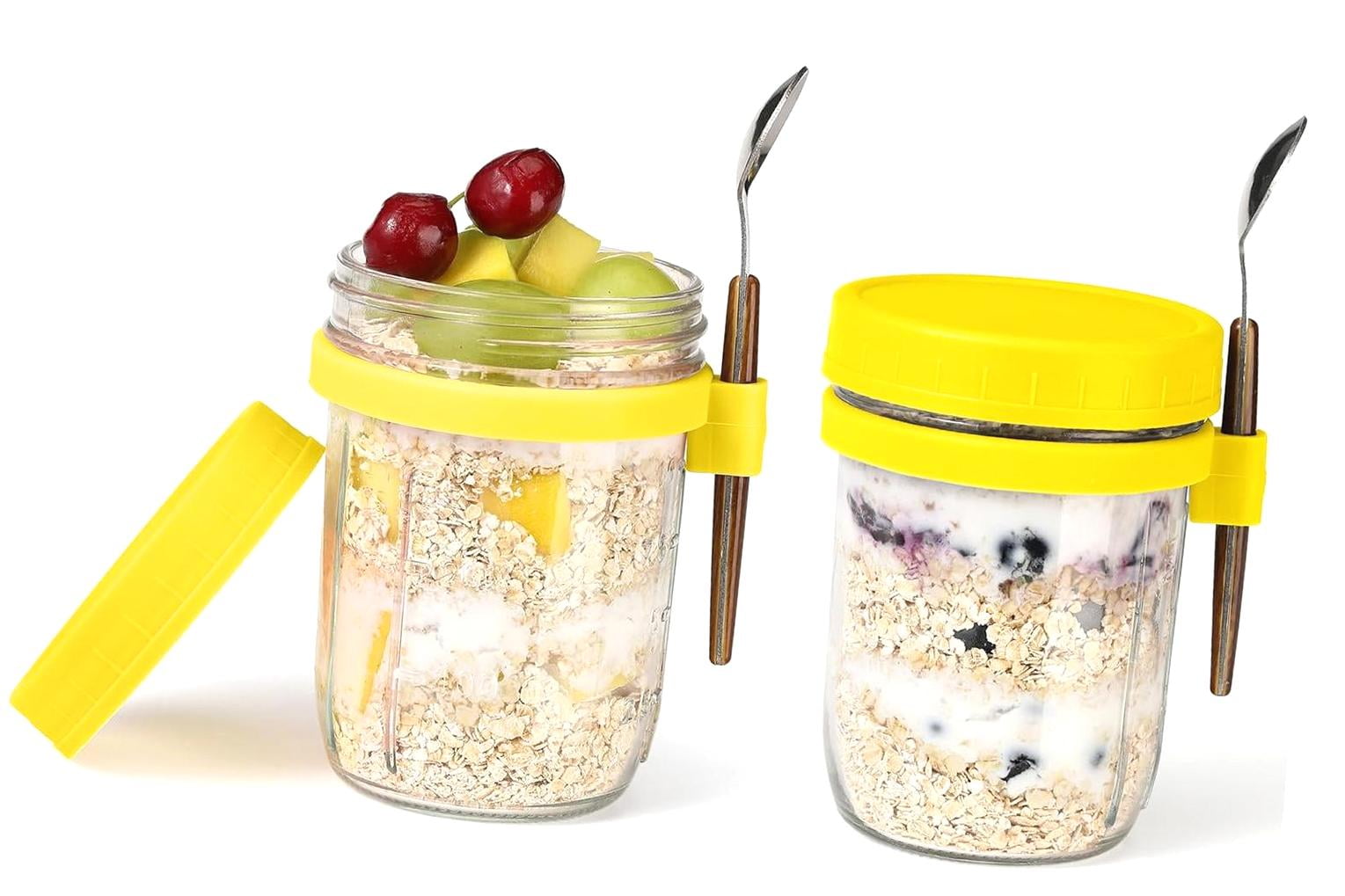HYKE 16oz Glass Overnight Oats Jars, Cereal, Yogurt, Salad Lunch,Glass ...