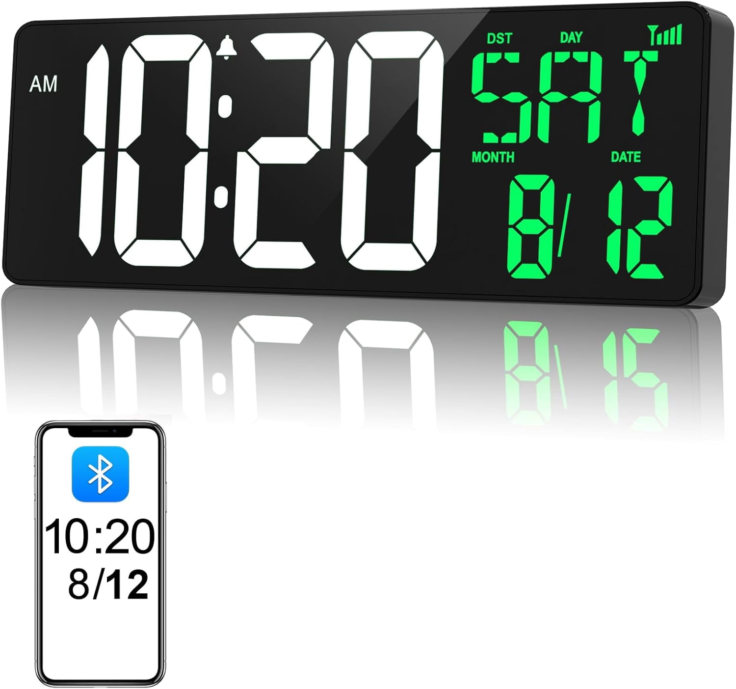 HYKE 17 Inch Digital Wall Clock Large Display Bluetooth Sync Time, Auto ...