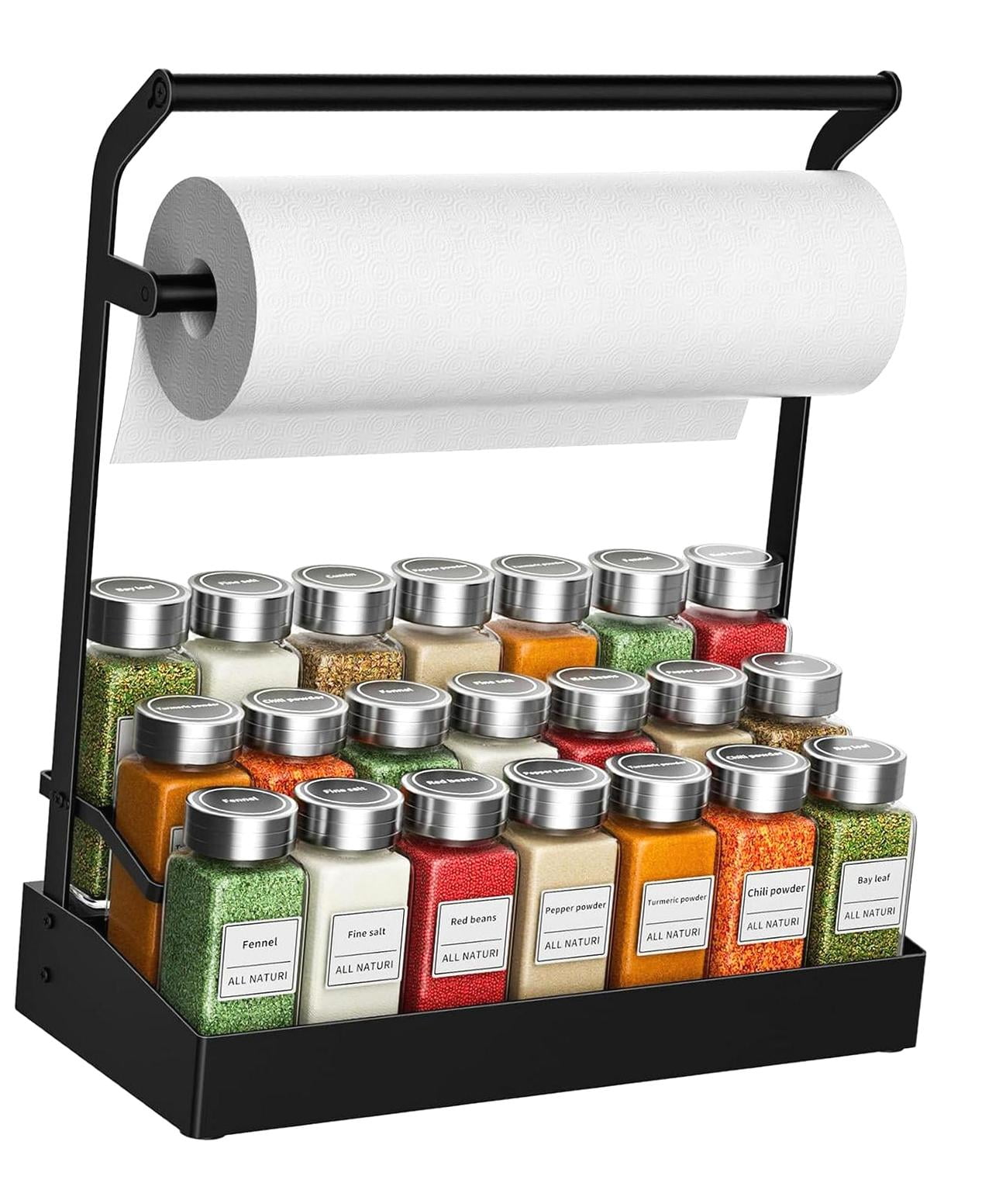 HYKE 2 in 1 Countertop Spice Rack with Shelf,3 Tier Spice Organization for Cabinet,No Drilling ...