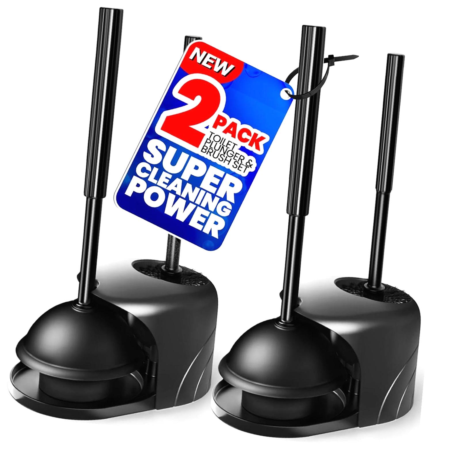 HYKE 2-Pack 2-in-1 Toilet and Plunger Set, Long Handle Plunger, Toilet ...