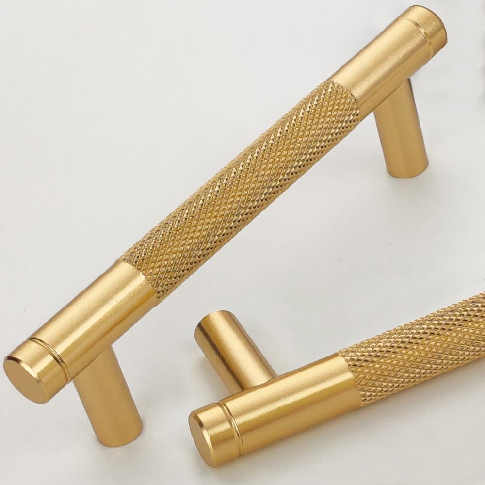 HYKE 2 Pack 3 3/4 Inch 96 mm Gold Knurled Cabinet Handles Cabinet Pulls ...