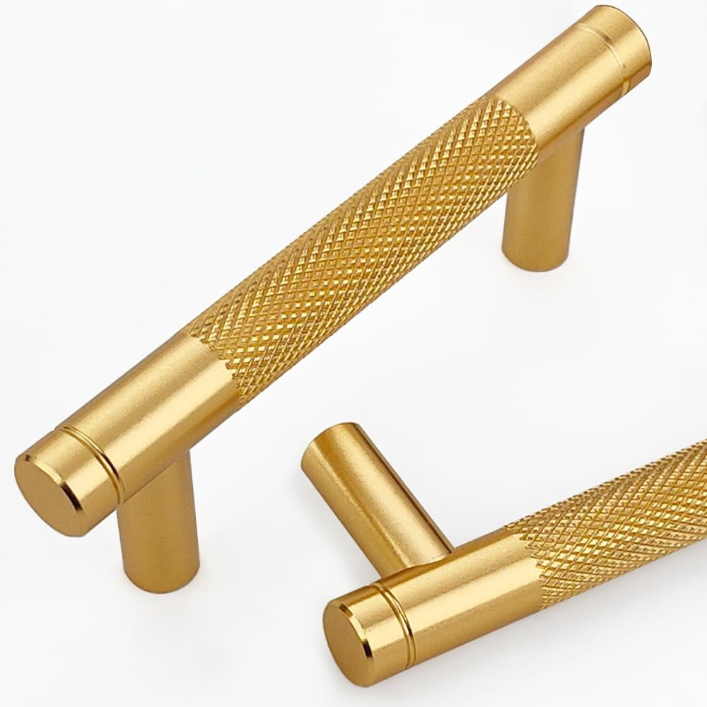 HYKE 2 Pack 3 Inch 76 mm Gold Knurled Cabinet Handles Cabinet Pulls ...