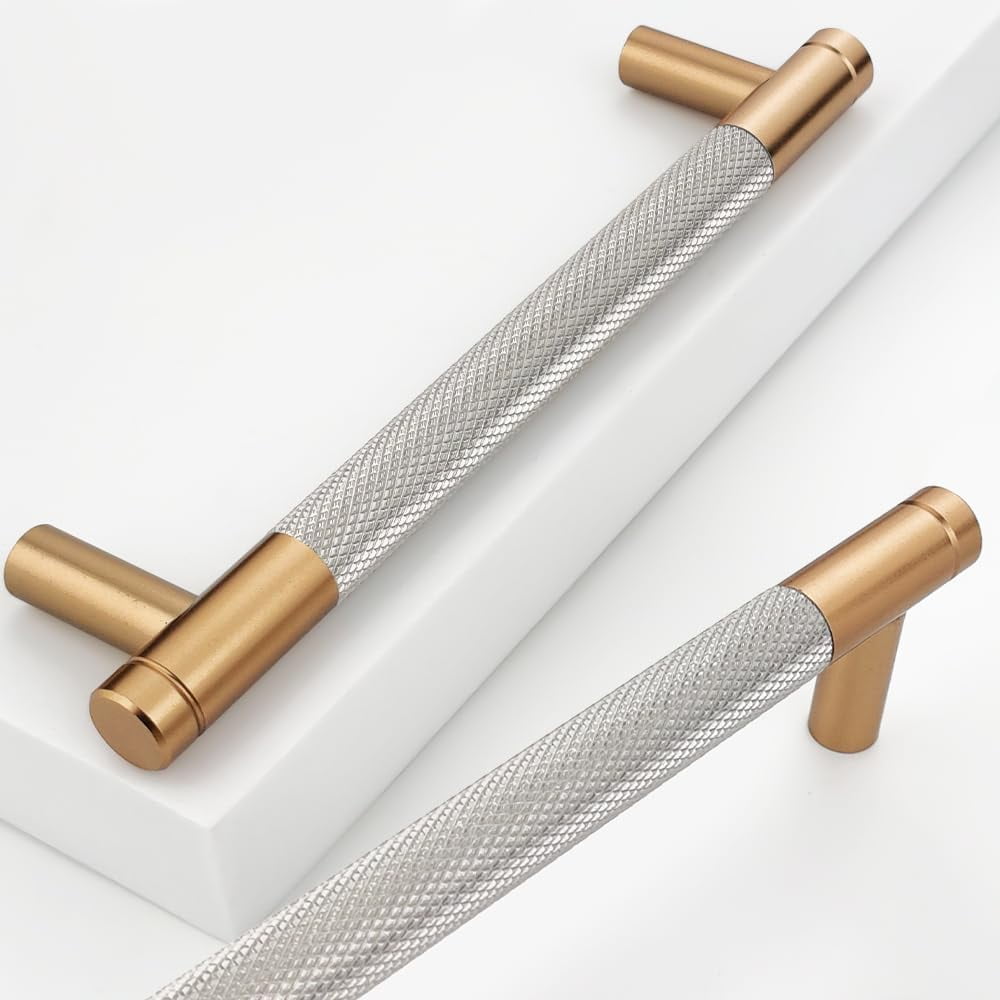 HYKE 2 Pack 5 Inch 128 mm Bronze and Nickel Knurled Cabinet Handles ...