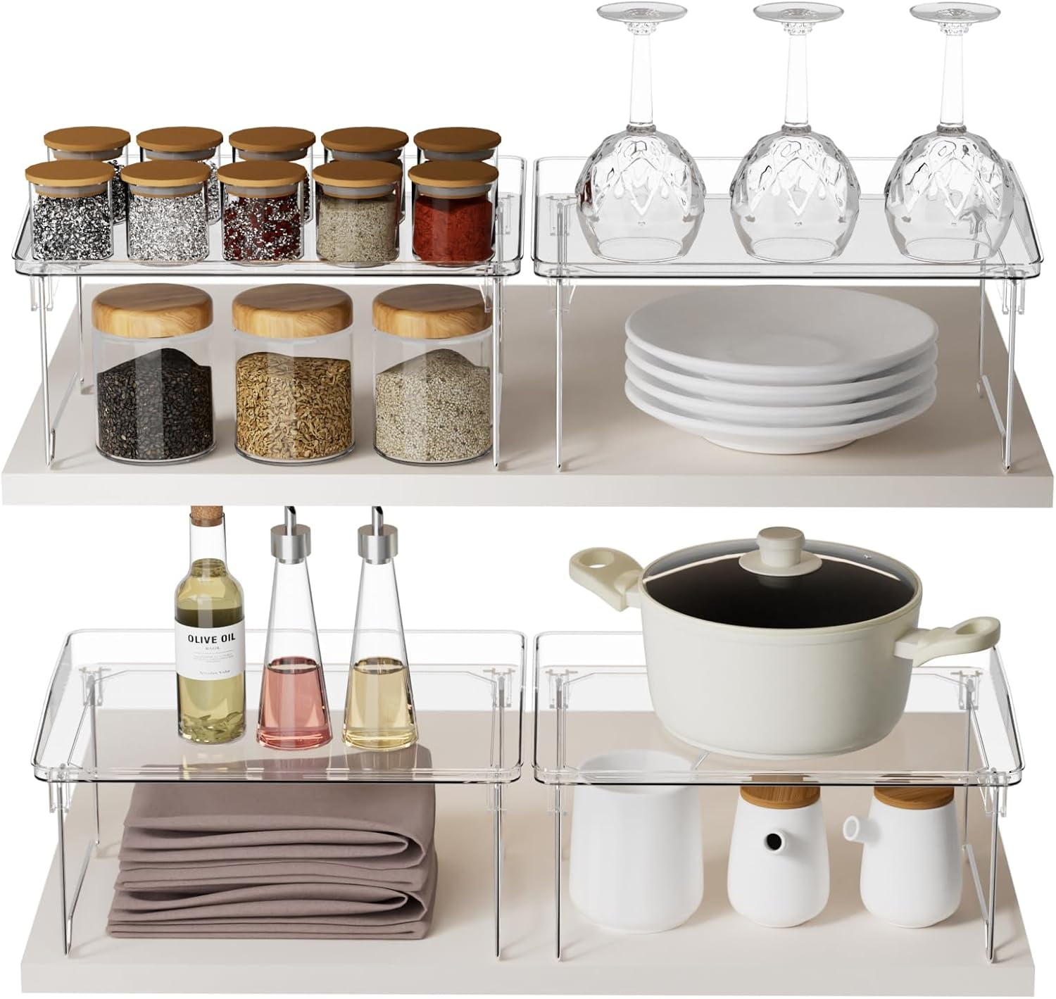 HYKE 2 Pcs Cabinet Organizer Shelf,Stackable en Counter Shelves,Spice ...