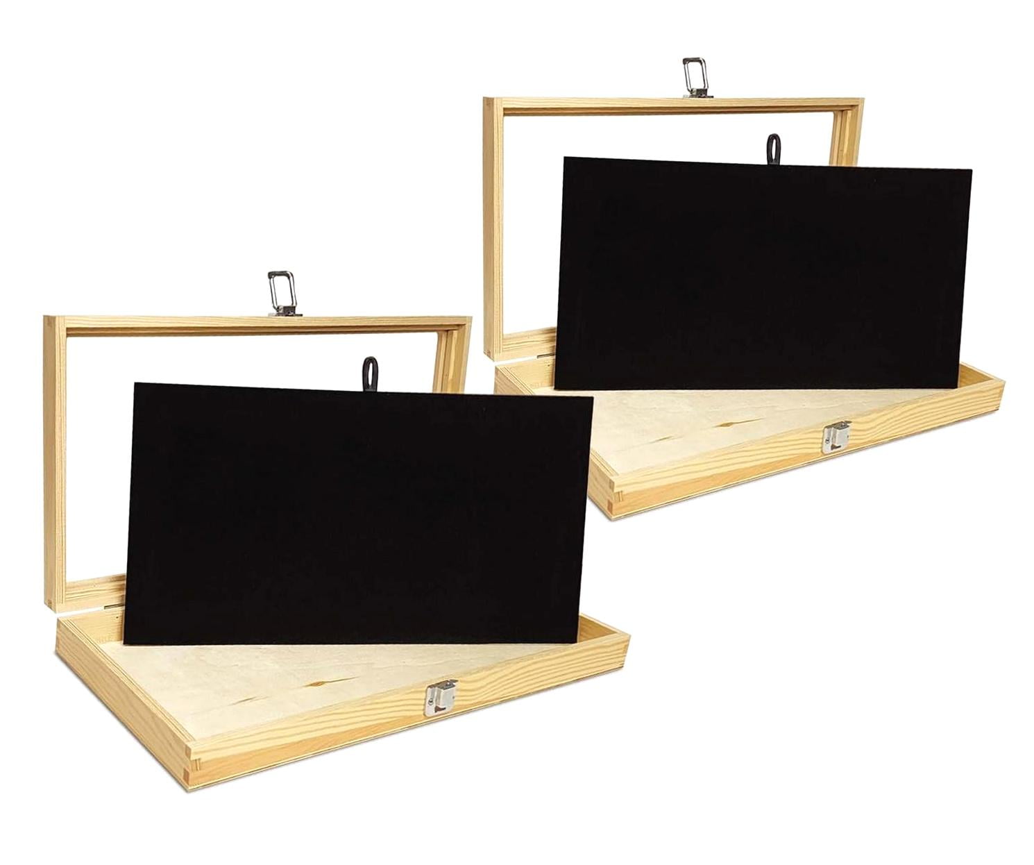 HYKE 2 Pcs Wooden Jewelry Display Case with Tempered Glass Top Lid ...